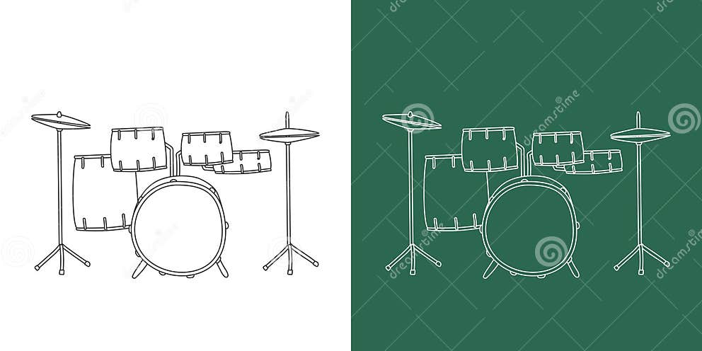 Drum Kit Line Drawing Cartoon. Percussion Instrument Drum Set Clipart ...