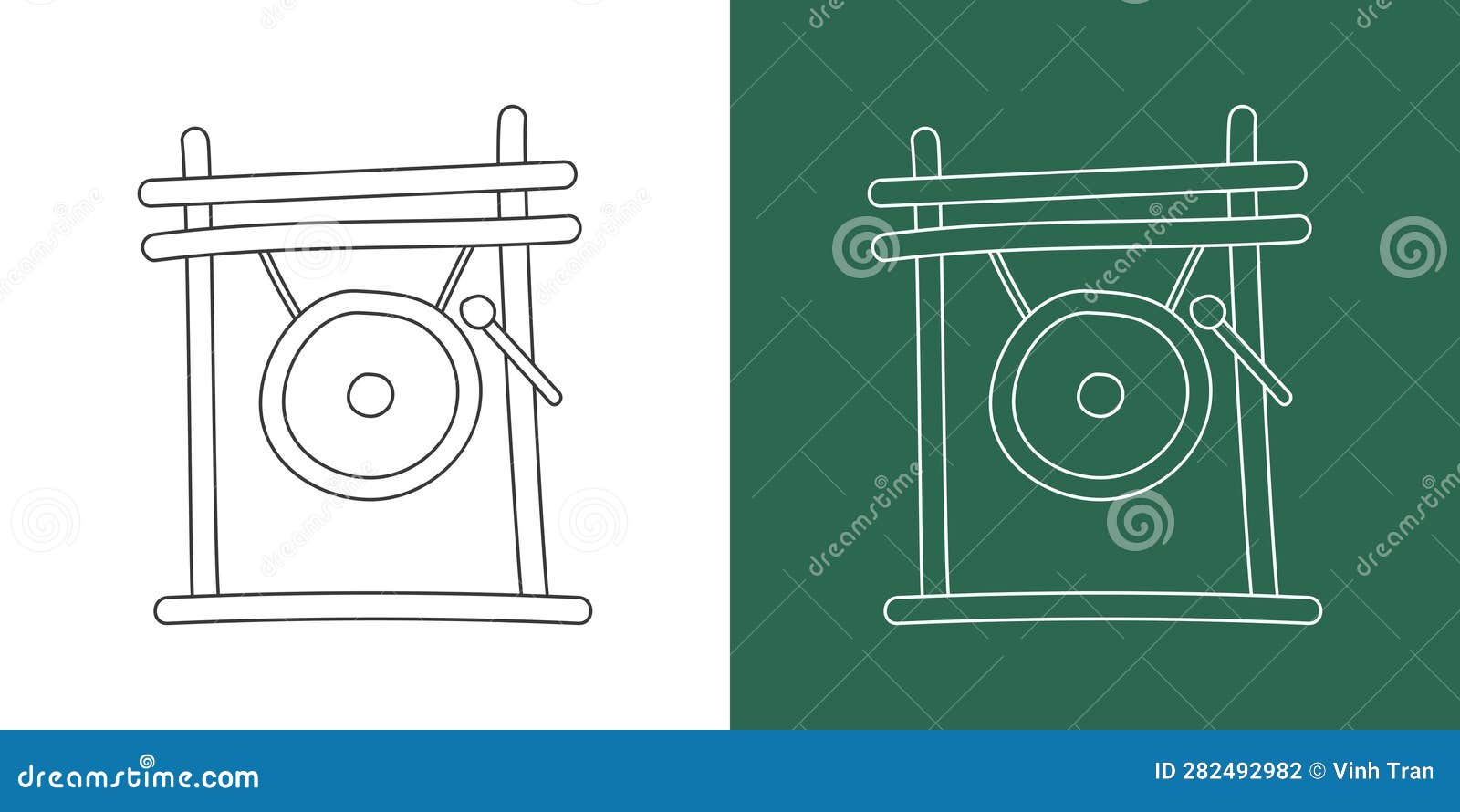 Gong Line Drawing Cartoon. Percussion Instrument Gong With Stick ...