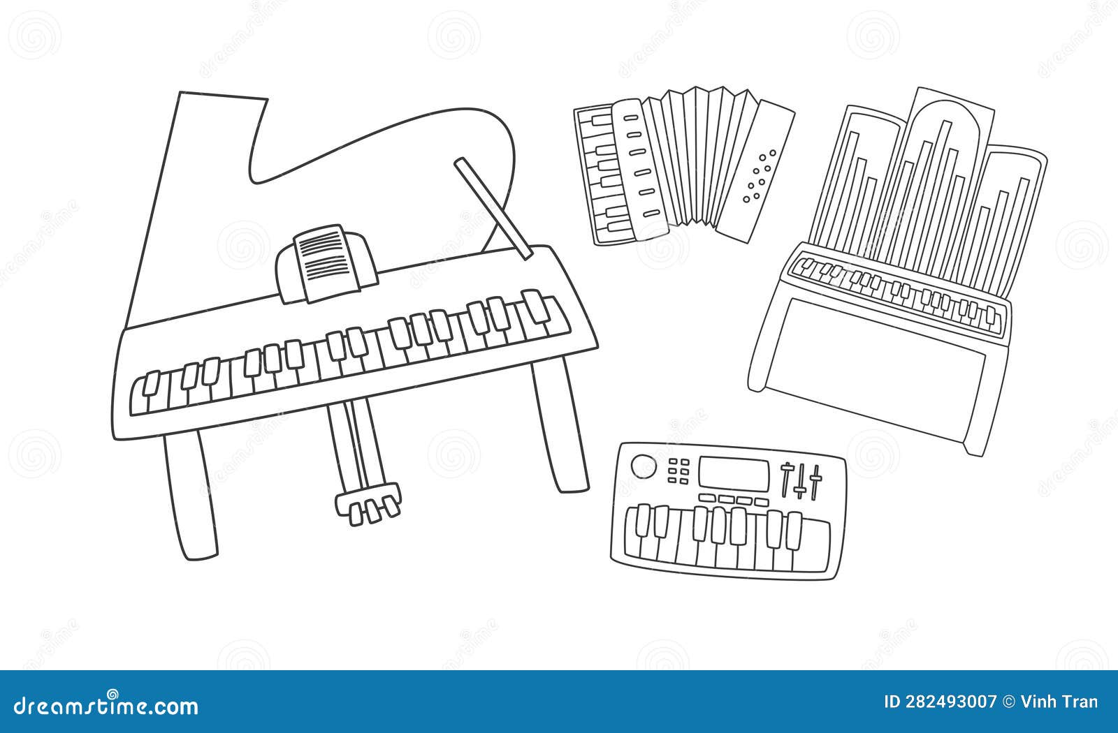 Keyboard Instruments Vector Set. Accordion, Grand Piano, Organ Piano ...