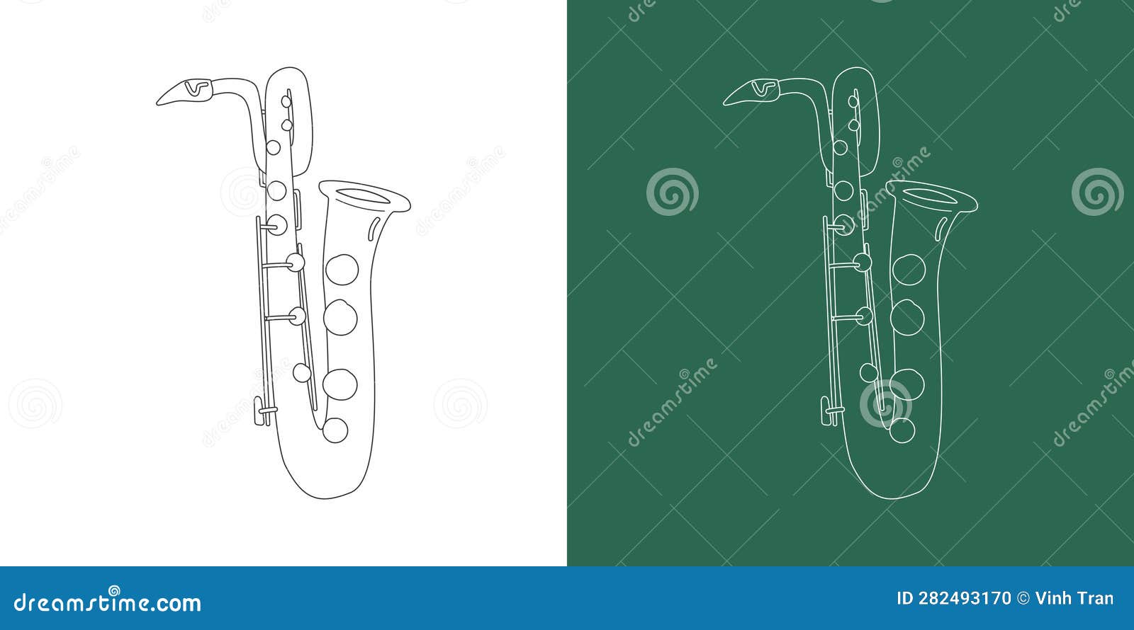 Baritone Saxophone Line Drawing Cartoon Style. Brass Instrument Clipart ...