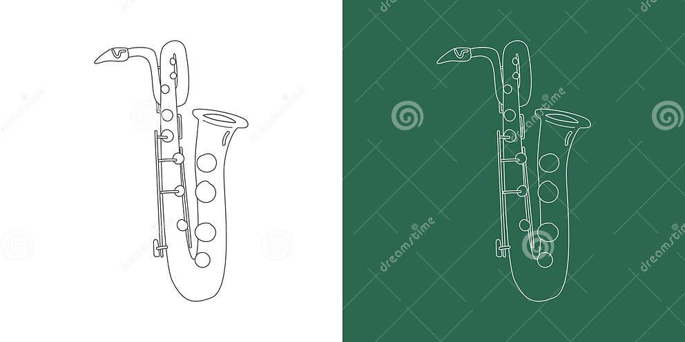 Baritone Saxophone Line Drawing Cartoon Style. Brass Instrument Clipart ...