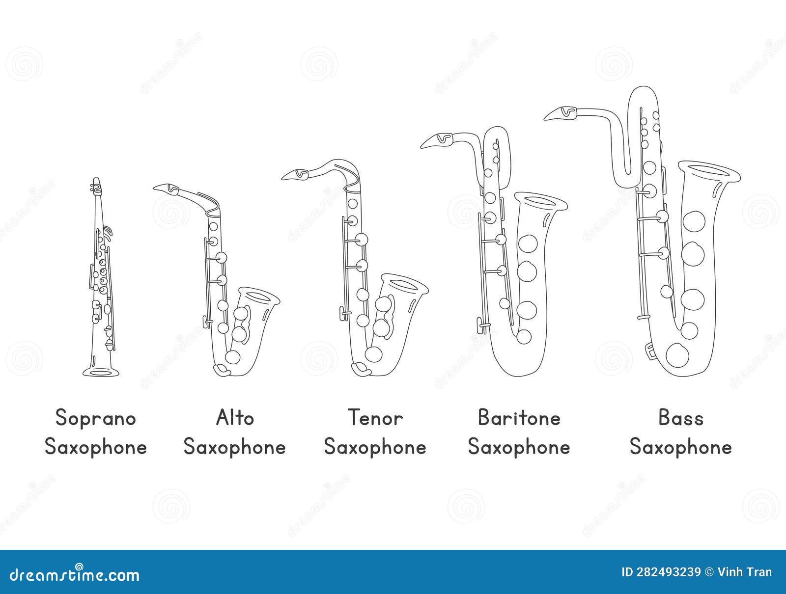 Baritone Saxophone Line Drawing Cartoon Style. Brass Instrument Clipart ...
