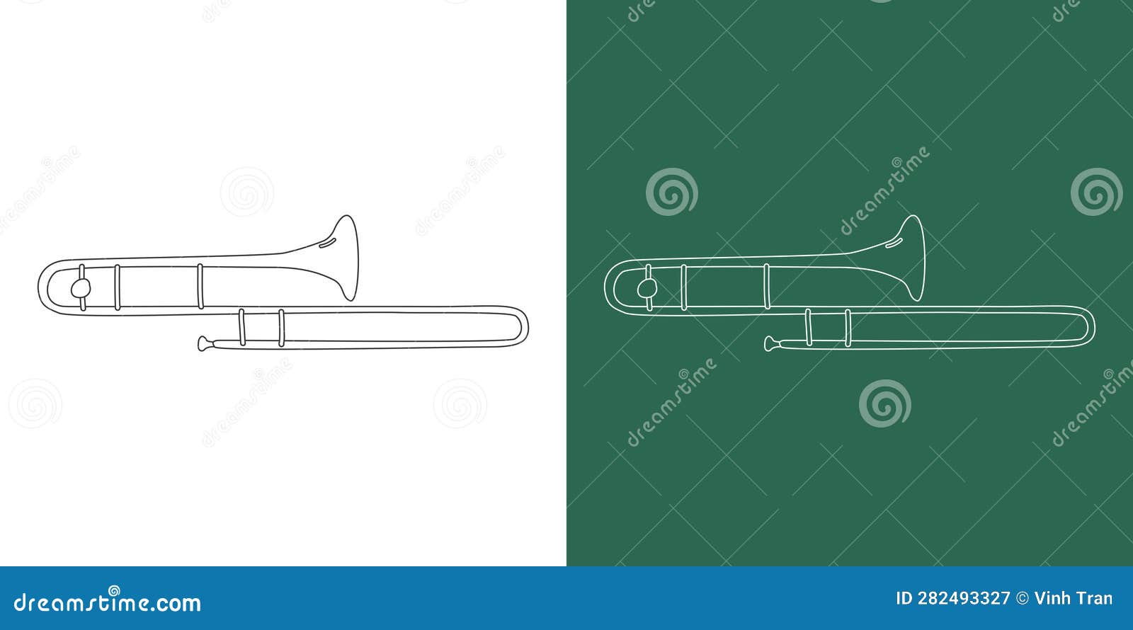Trombone Line Drawing Cartoon Style. Brass Instrument Trombone Clipart ...