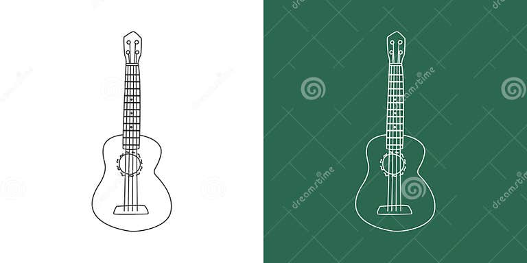 Ukulele Line Drawing Cartoon Style. String Instrument Ukulele Clipart ...