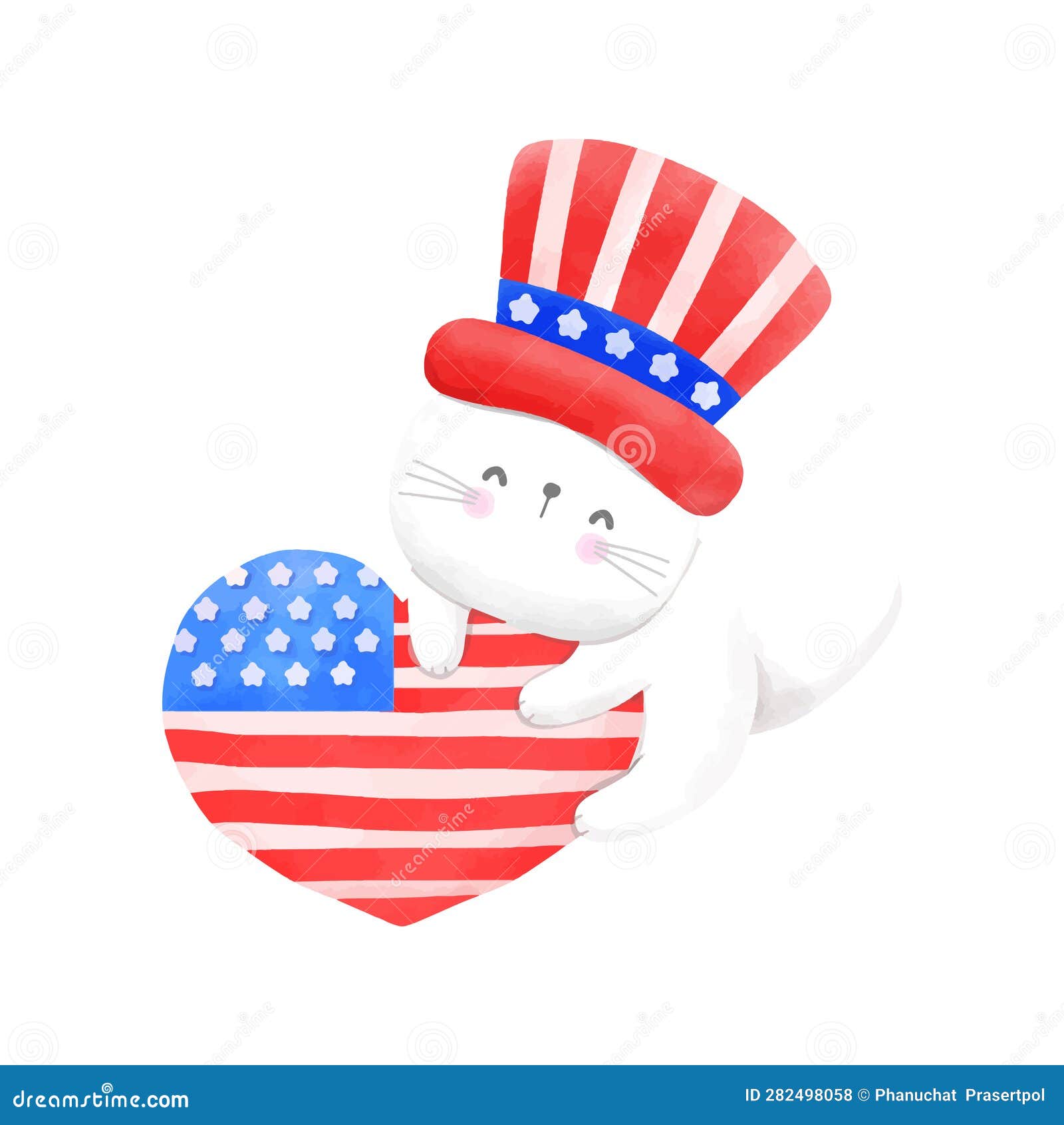 Happy 4th of July Cute Cat Vector Illustration Stock Vector ...