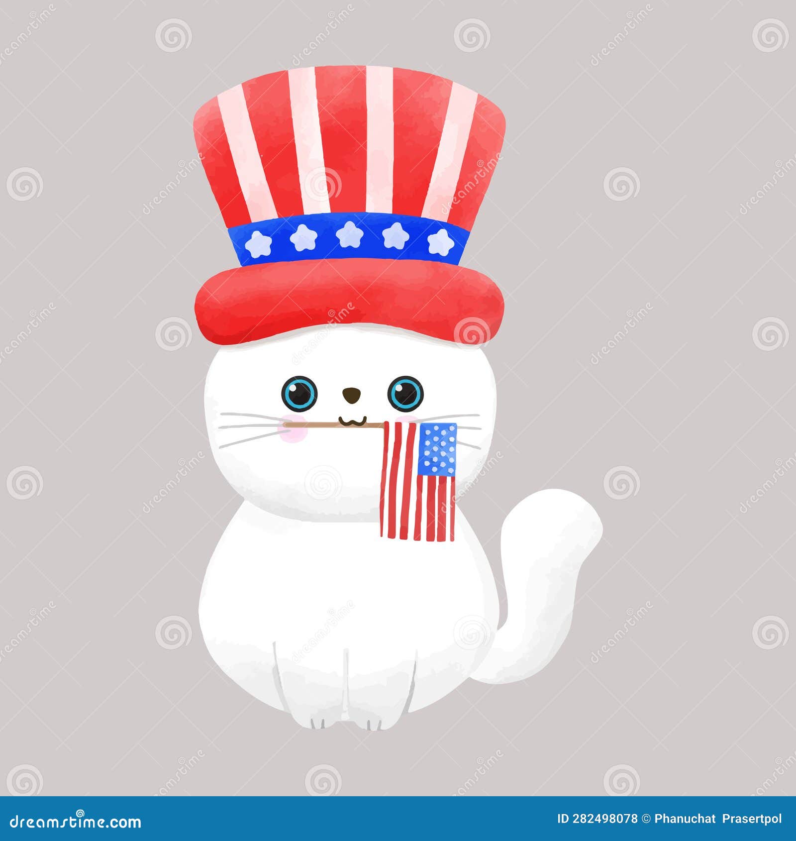 Happy 4th of July Cute Cat Vector Illustration Stock Vector ...