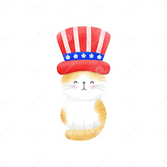 Happy 4th of July Cute Cat Vector Illustration Stock Vector ...