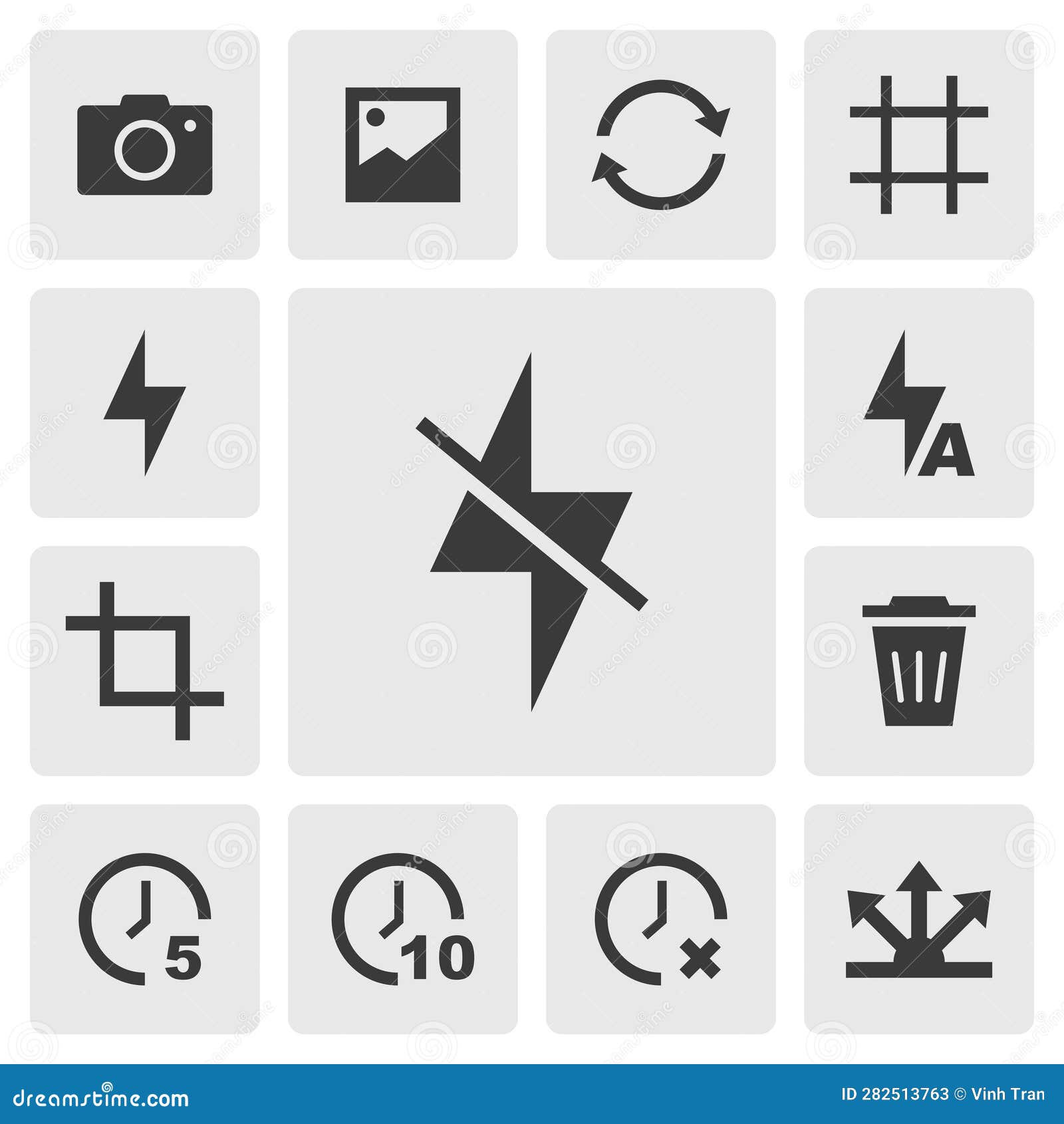 Flash Off Icon Vector Design. Set of Smartphone Camera App Icons ...