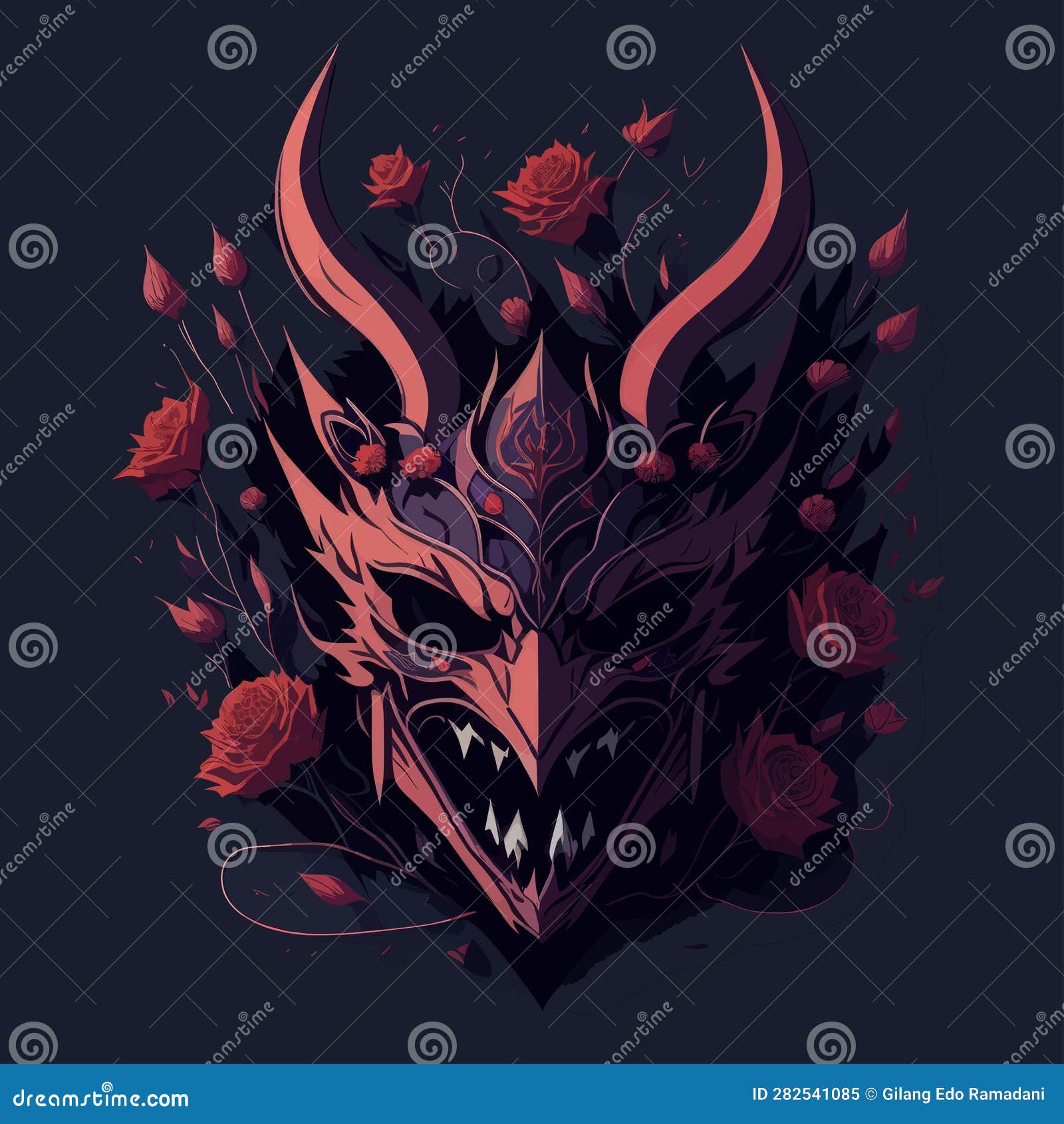 Japanese Devil Mask with Flower Vector Art Free Download Stock Vector ...