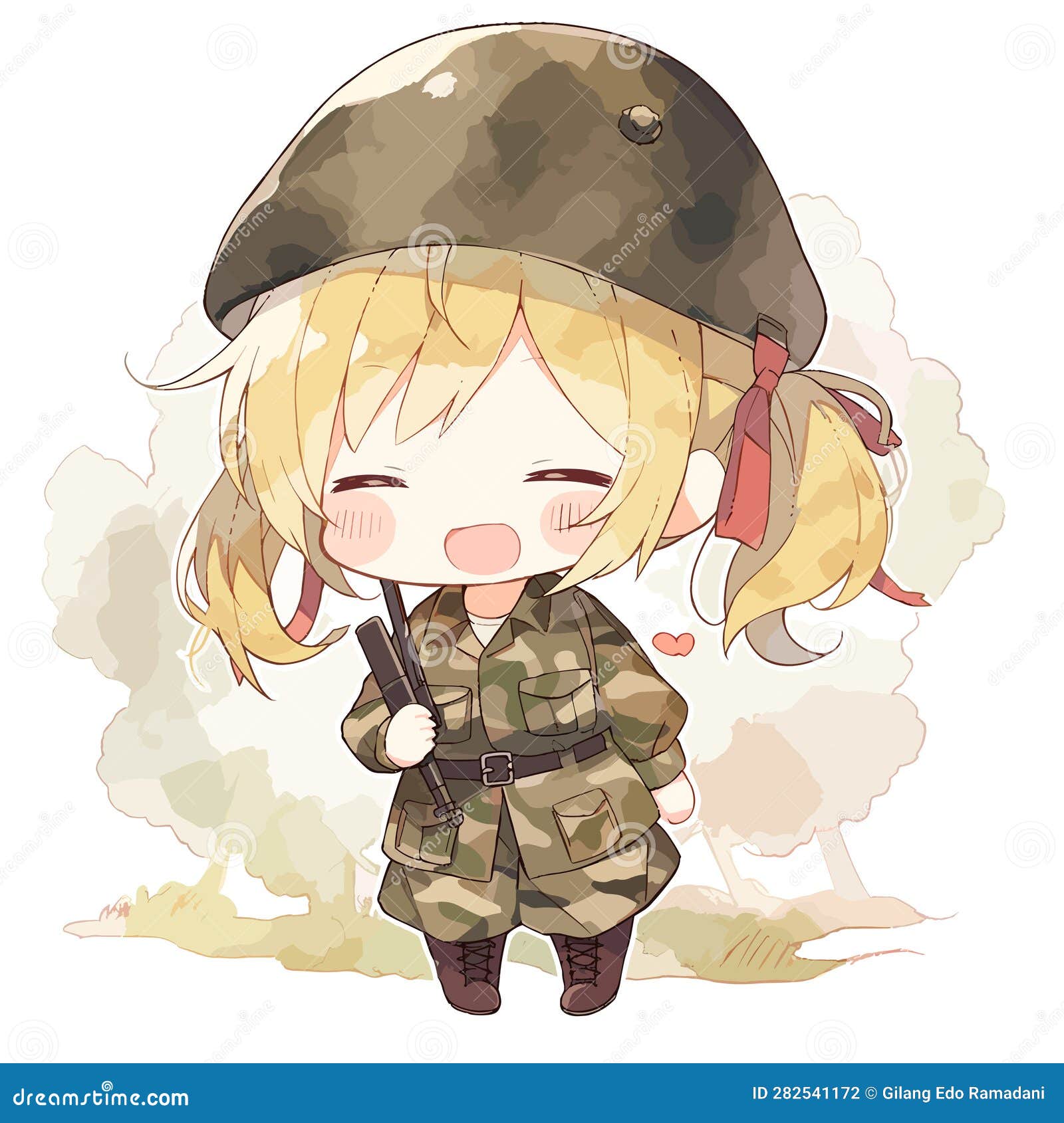 Cute Chibi Anime Army Girl Vector Art Stock Vector - Illustration of ...