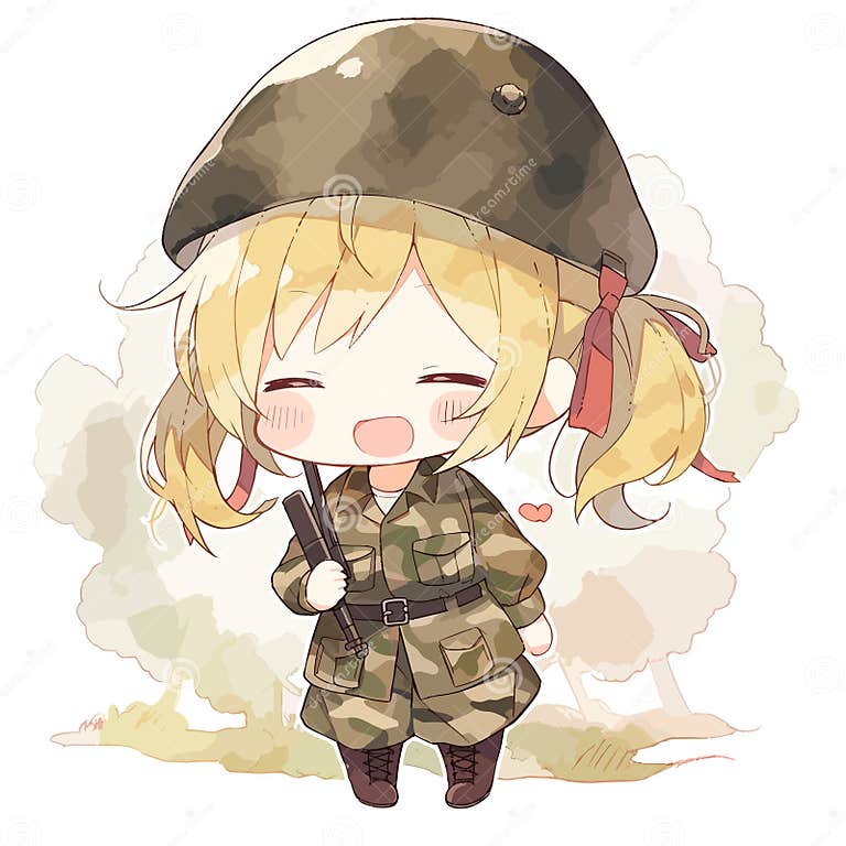 Cute Chibi Anime Army Girl Vector Art Stock Vector - Illustration of ...