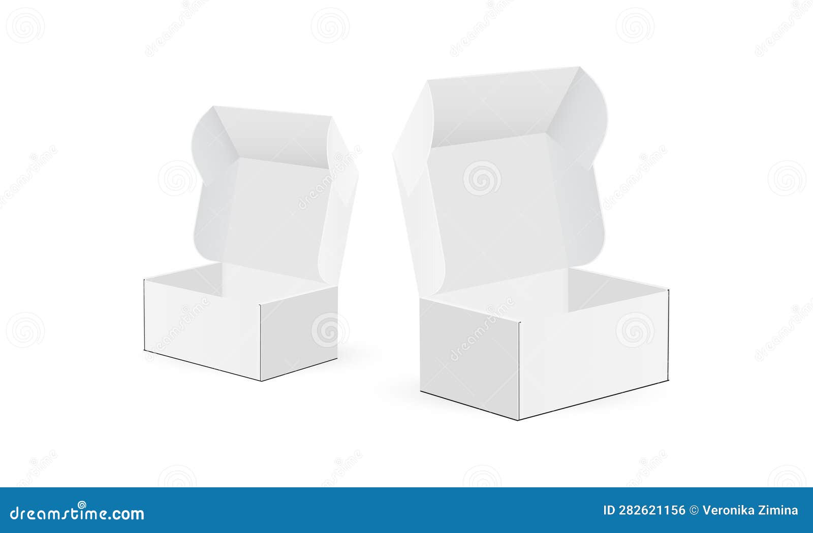 Empty Packaging Boxes, Side View, Isolated on White Background Stock ...