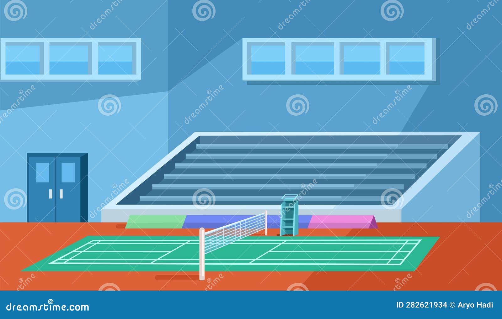 Badminton Indoor Gymnasium Court Cartoon Flat Illustration Vector Stock ...
