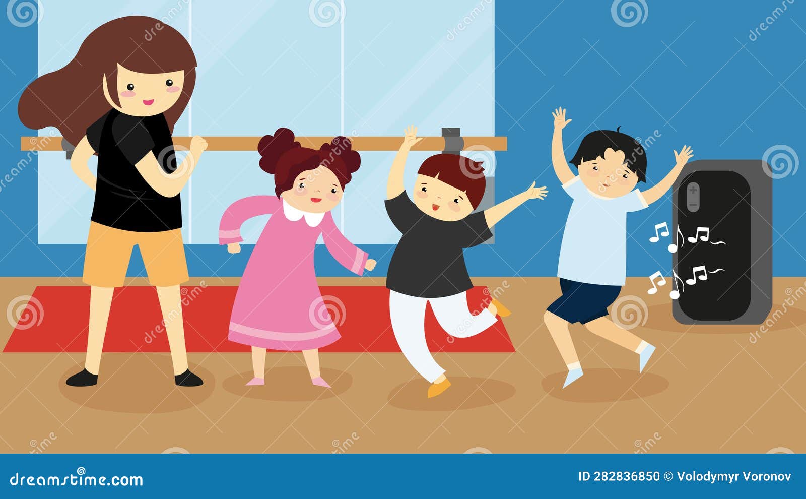 Children Dancing in the Class. Vector Illustration. Stock Vector ...