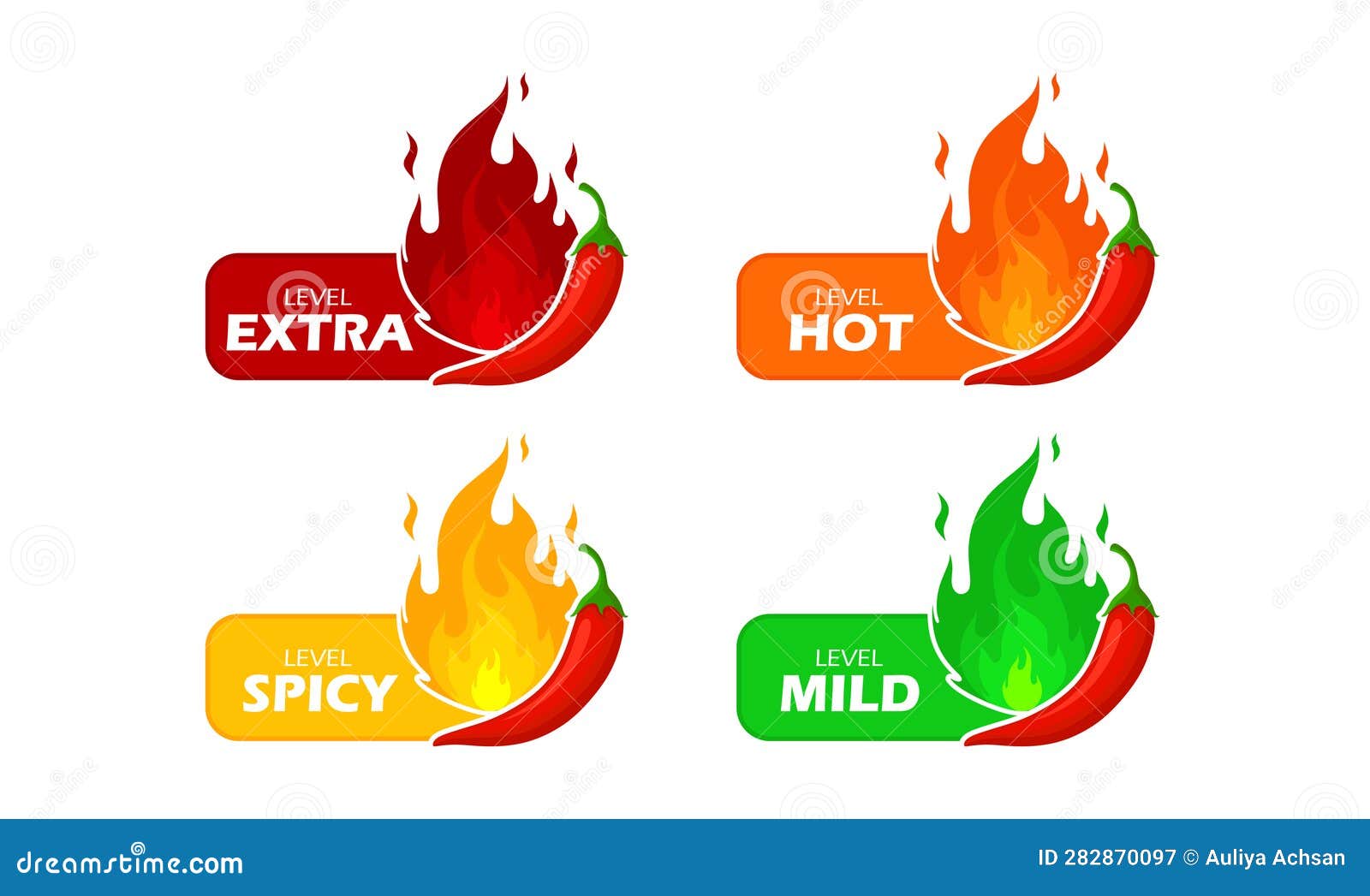 Spicy Chili Pepper Hot Fire Flame Icons. Stock Illustration ...