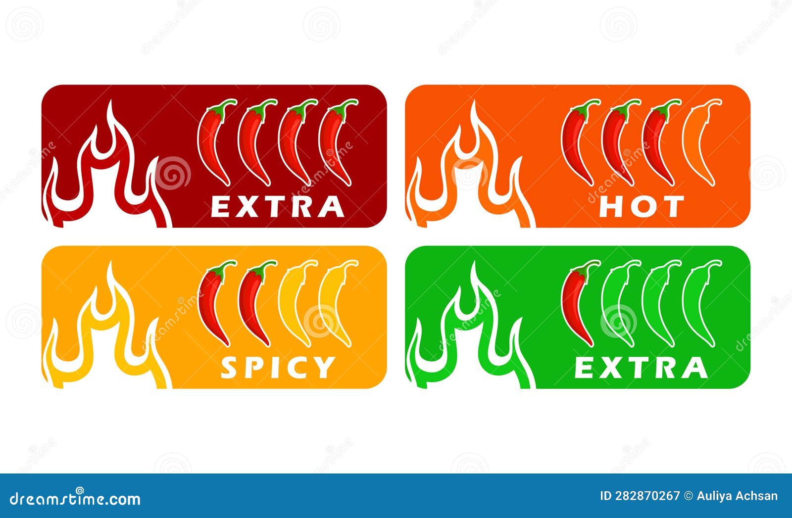 Spicy Chili Pepper Hot Fire Flame Icons. Stock Illustration ...
