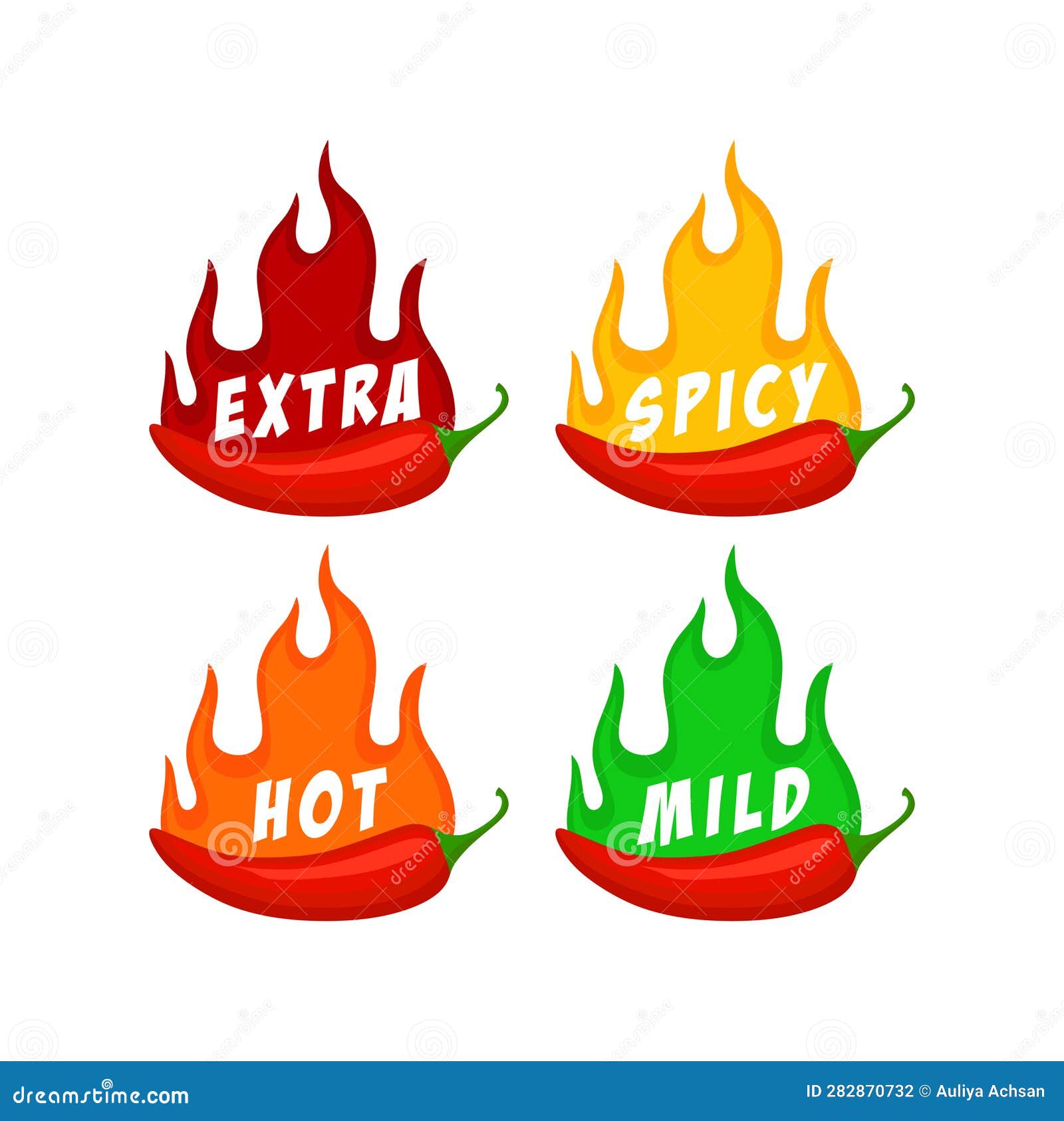 Spicy Chili Pepper Hot Fire Flame Icons. Stock Illustration ...