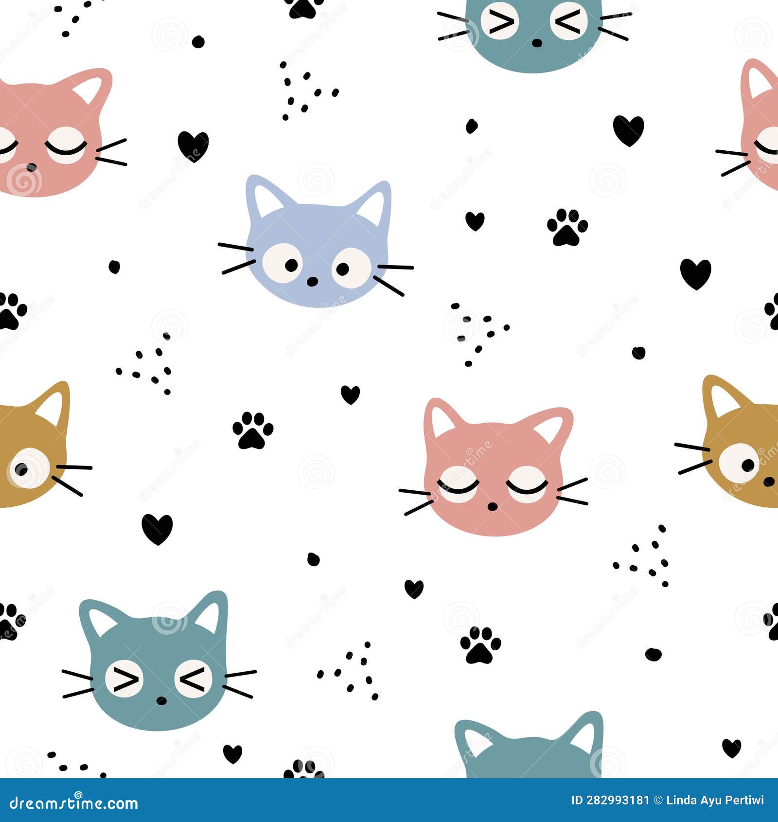 Cute Cat Seamless Pattern. Cartoon Animal Background Stock Vector ...