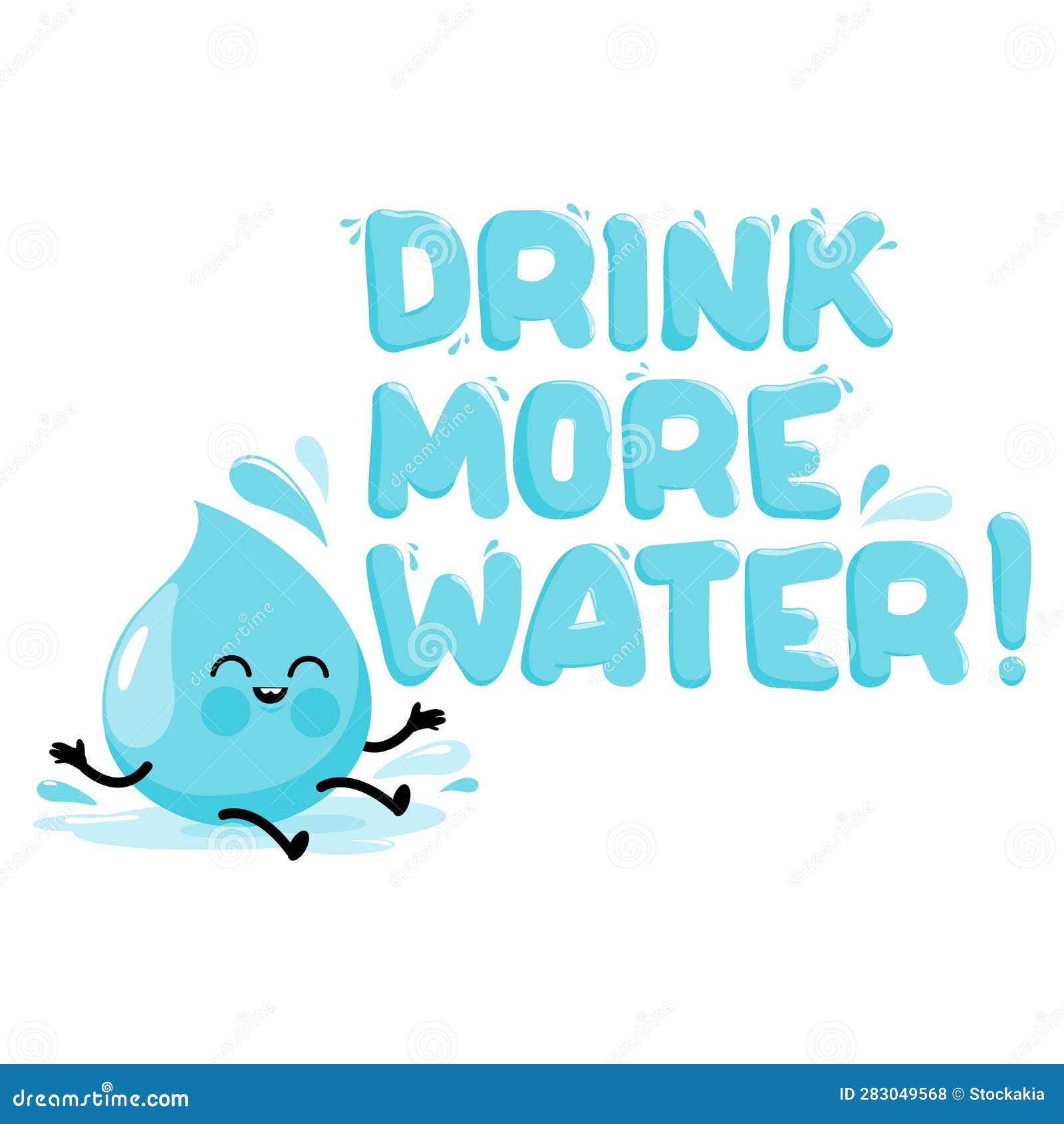 Drink More Water Handwritten Lettering Quote and Cute Water Drop ...