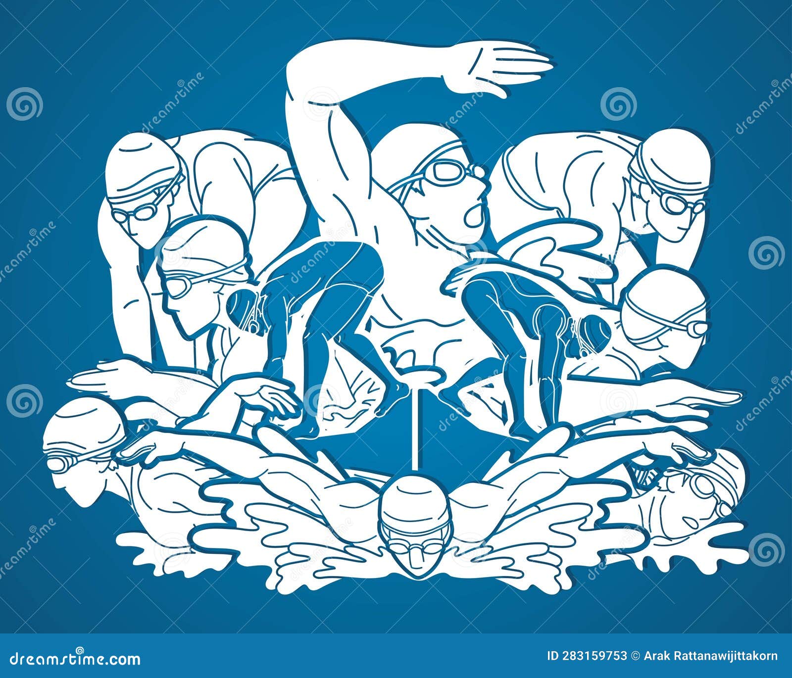 Swimming Sport Male and Female Swimmer Mix Action Cartoon Graphic Stock ...