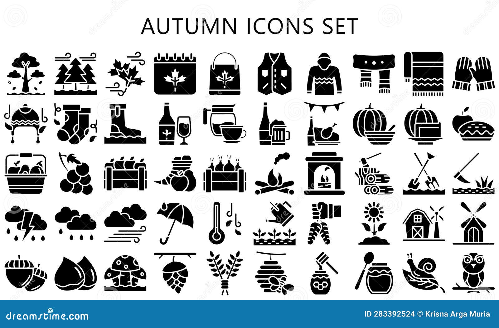 Autumn glyph icons pack stock vector. Illustration of apple - 283392524