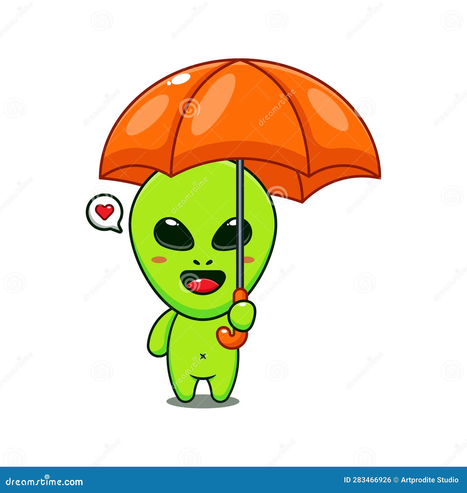 Cute Alien Holding Umbrella Cartoon Vector Illustration. Stock Vector ...