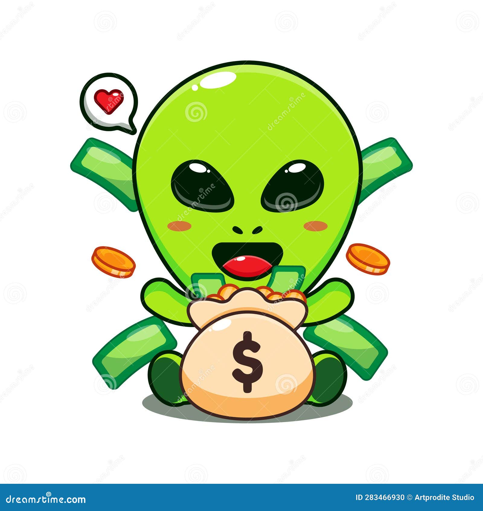 Cute Alien with Money Bag Cartoon Vector Illustration. Stock Vector ...