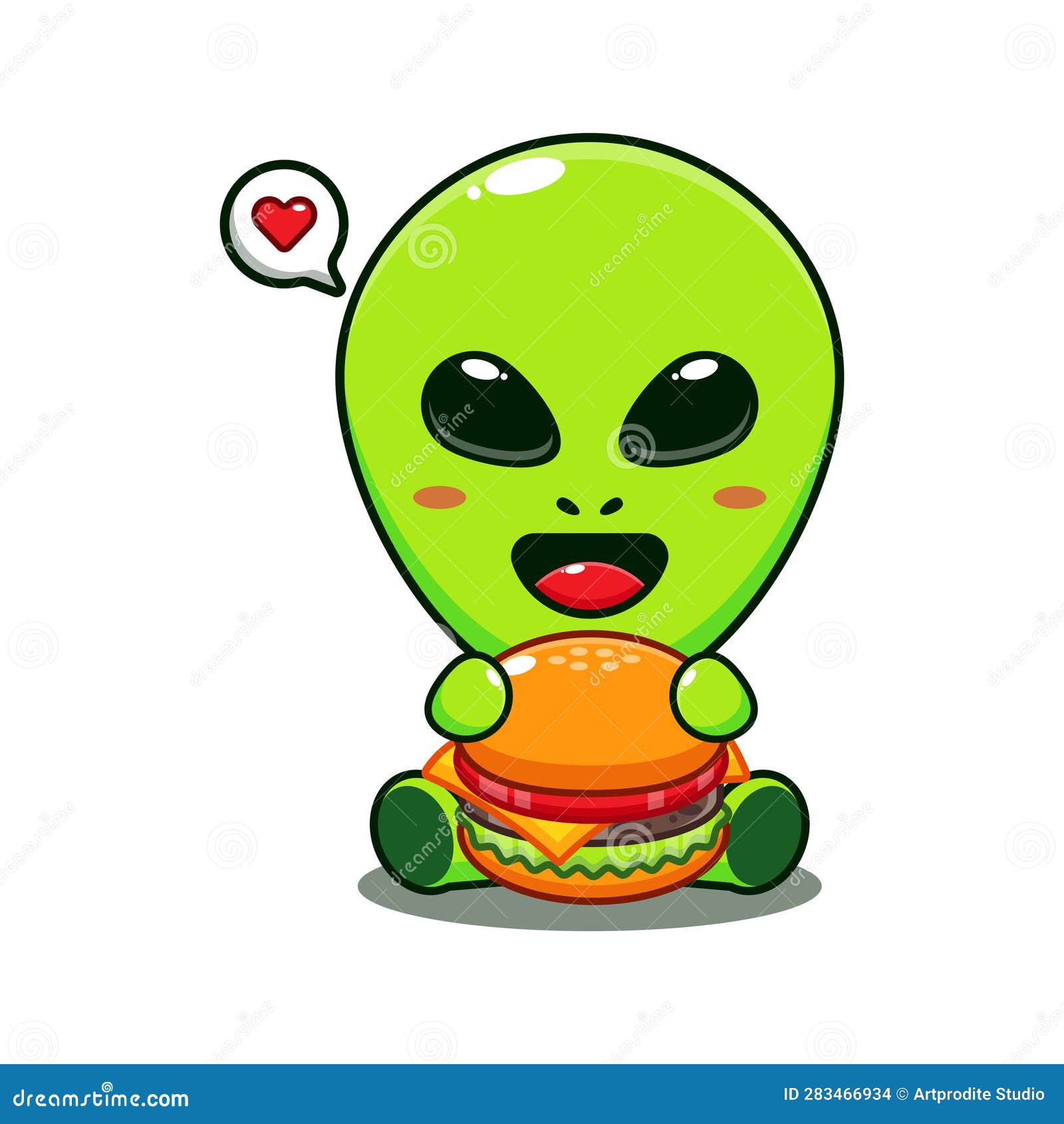 Cute Alien with Burger Cartoon Vector Illustration. Stock Vector ...