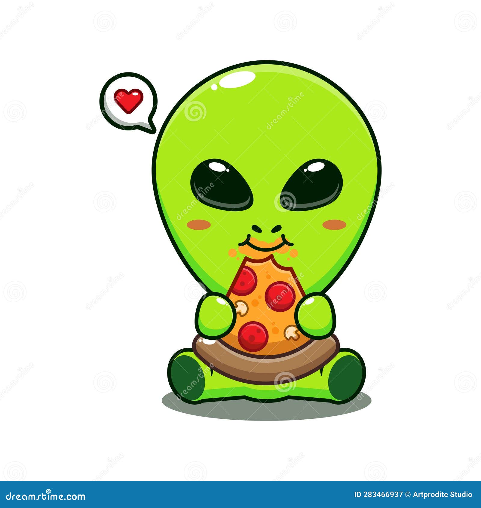 Cute Alien Eating Pizza Cartoon Vector Illustration. Stock Vector ...