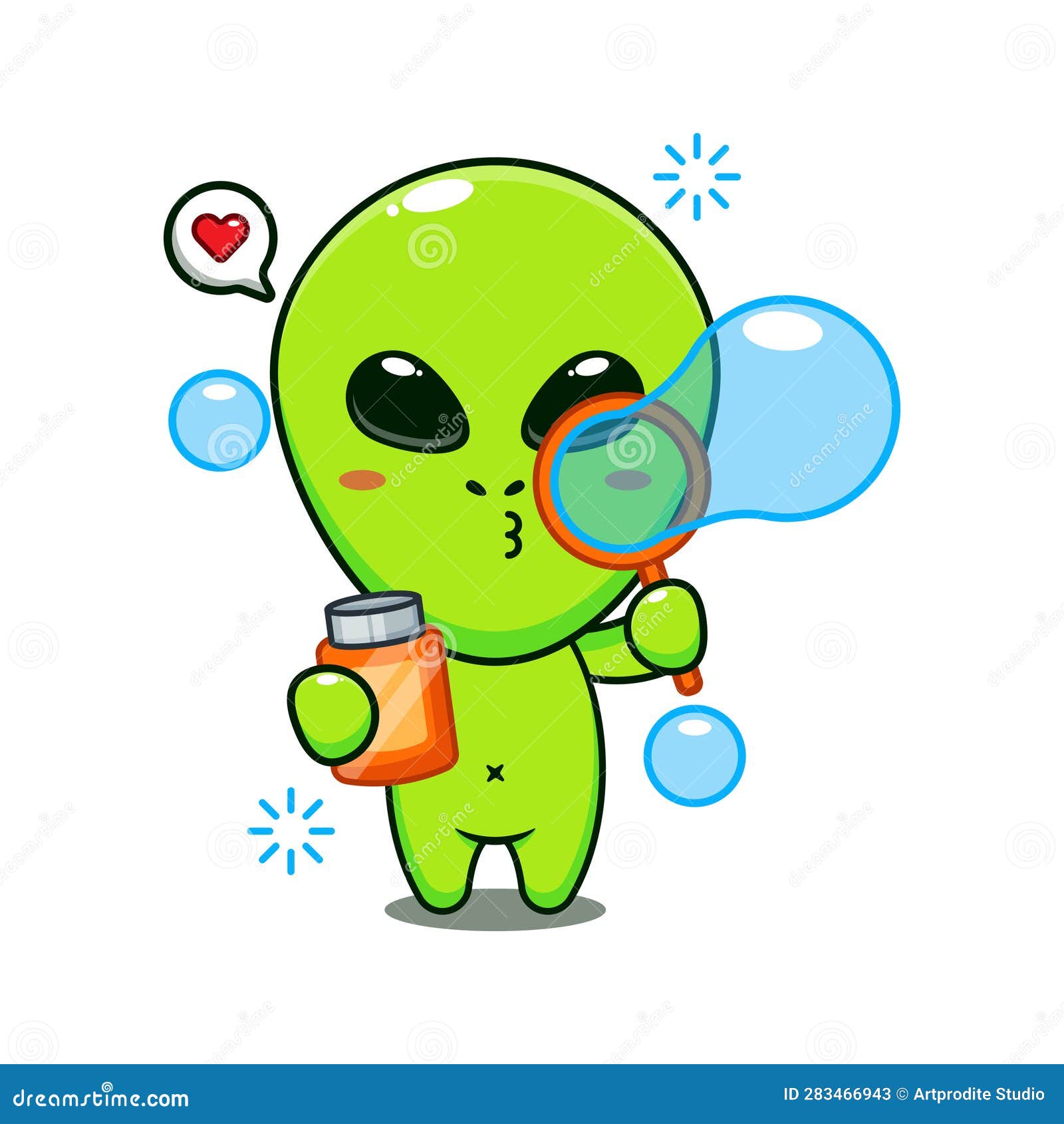Cute Alien Blowing Bubbles Cartoon Vector Illustration. Stock Vector ...