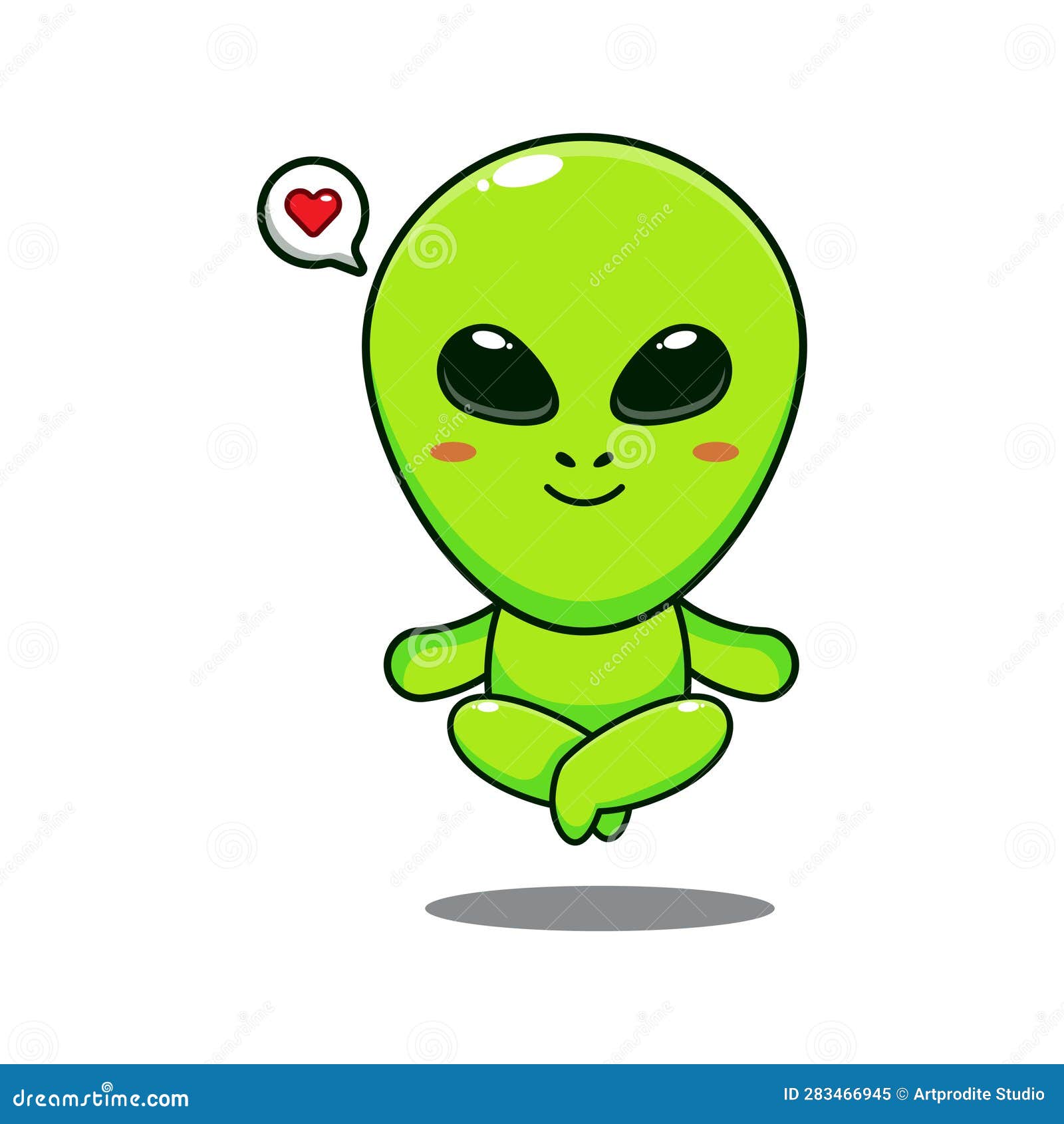 Cute Alien Doing Meditation Yoga Cartoon Vector Illustration. Stock ...
