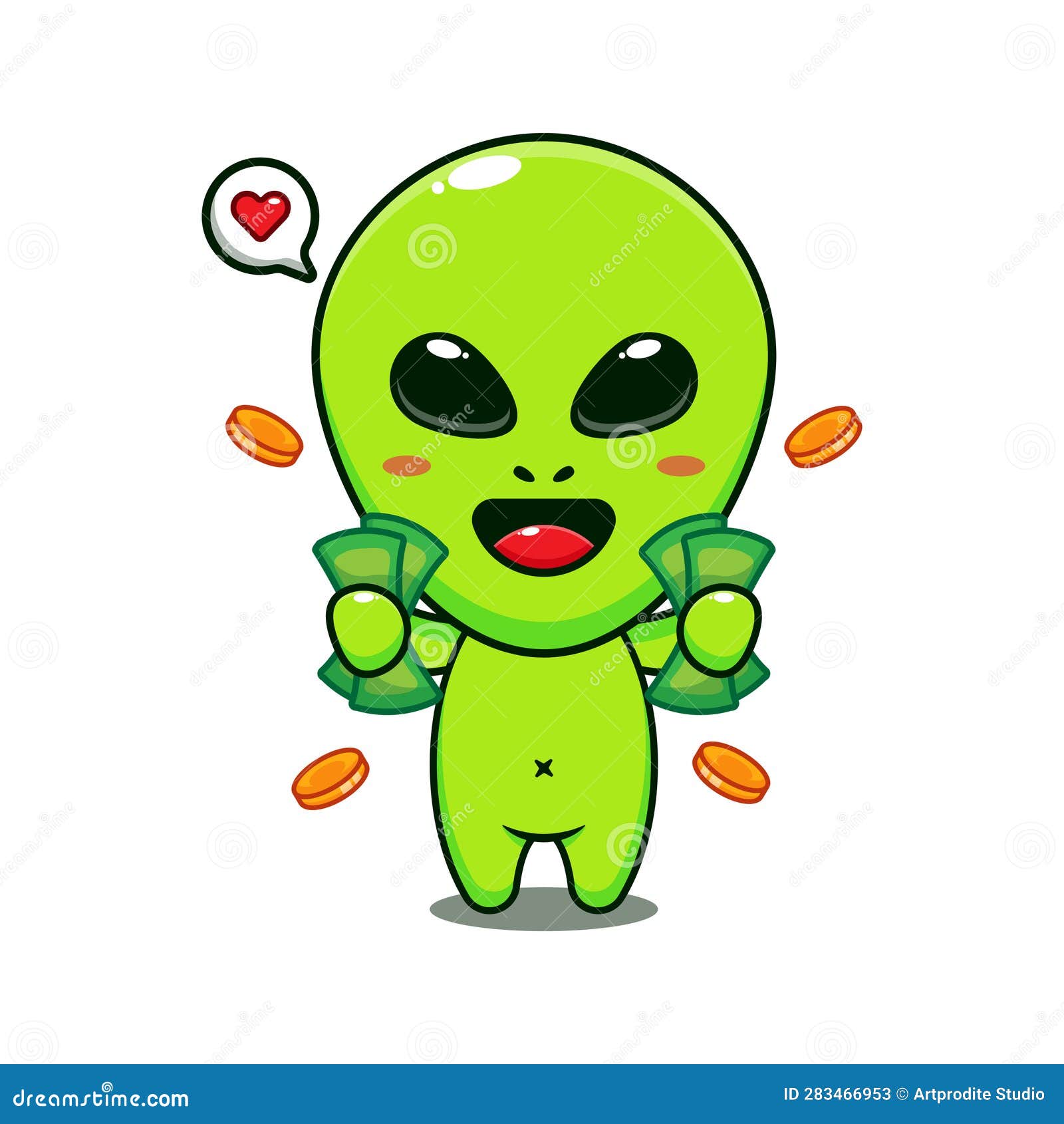 Cute Alien Holding Money Cartoon Vector Illustration. Stock Vector ...
