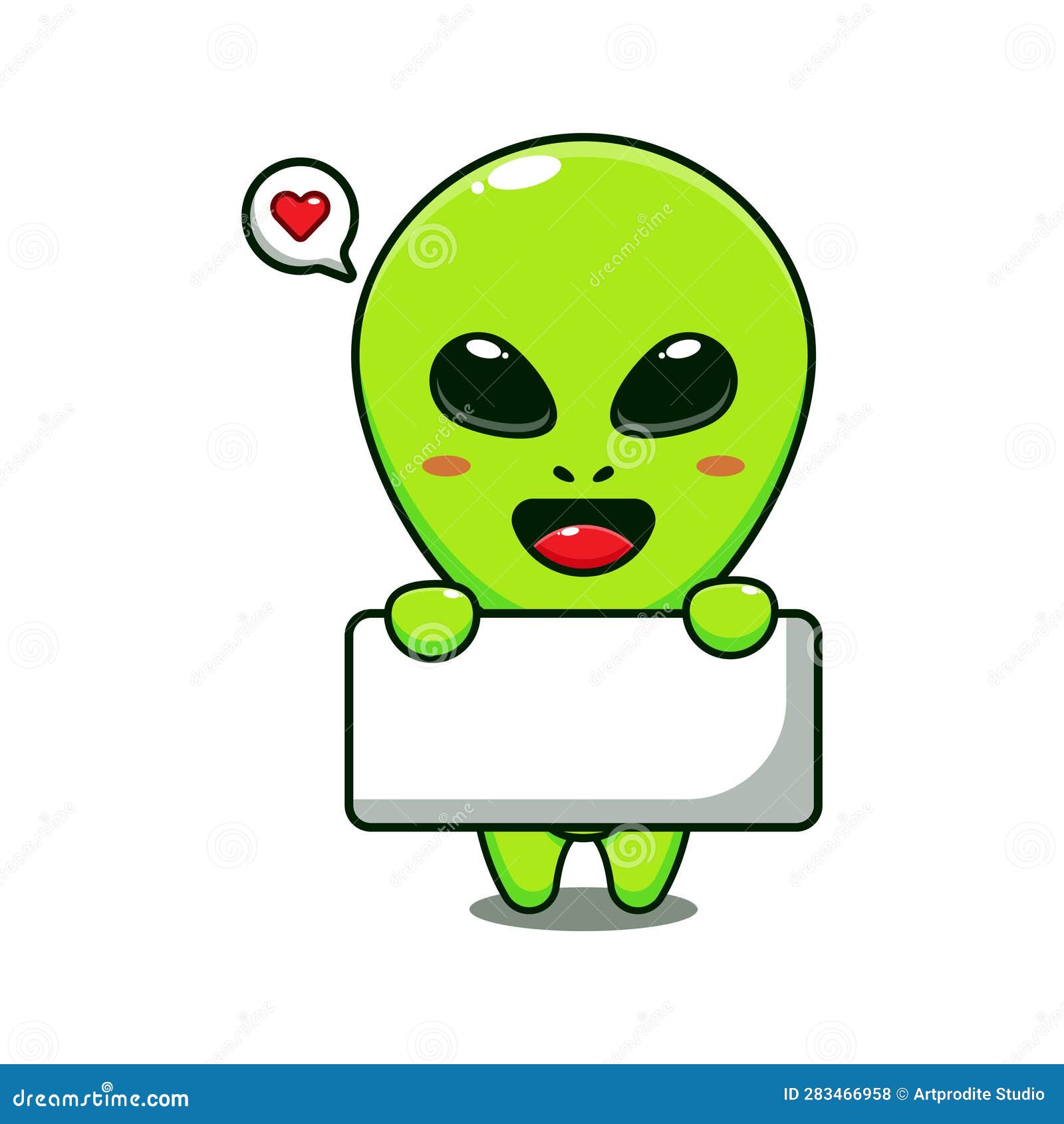 Cute Alien Holding Greeting Banner Cartoon Vector Illustration. Stock ...