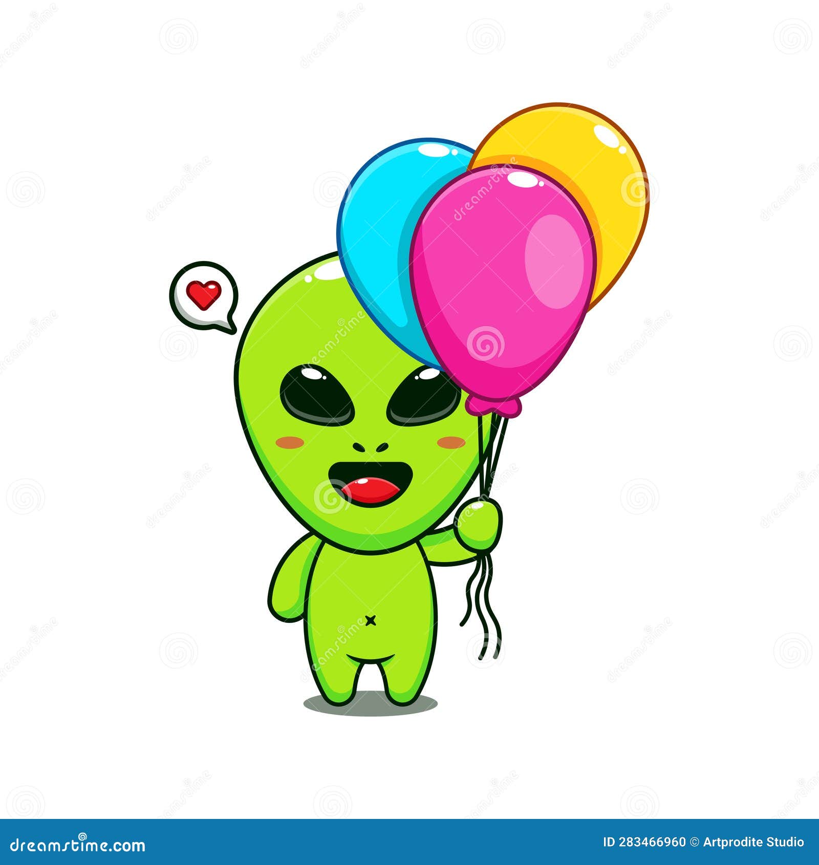 Cute Alien with Balloon Cartoon Vector Illustration. Stock Vector ...