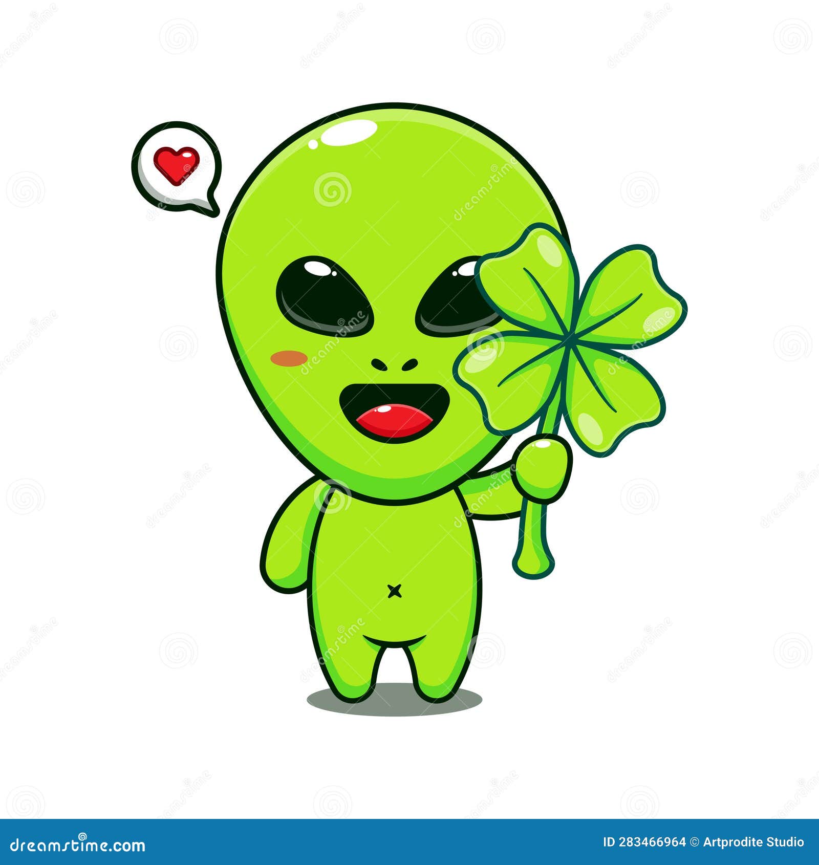 Cute Alien with Clover Leaf Cartoon Vector Illustration. Stock Vector ...