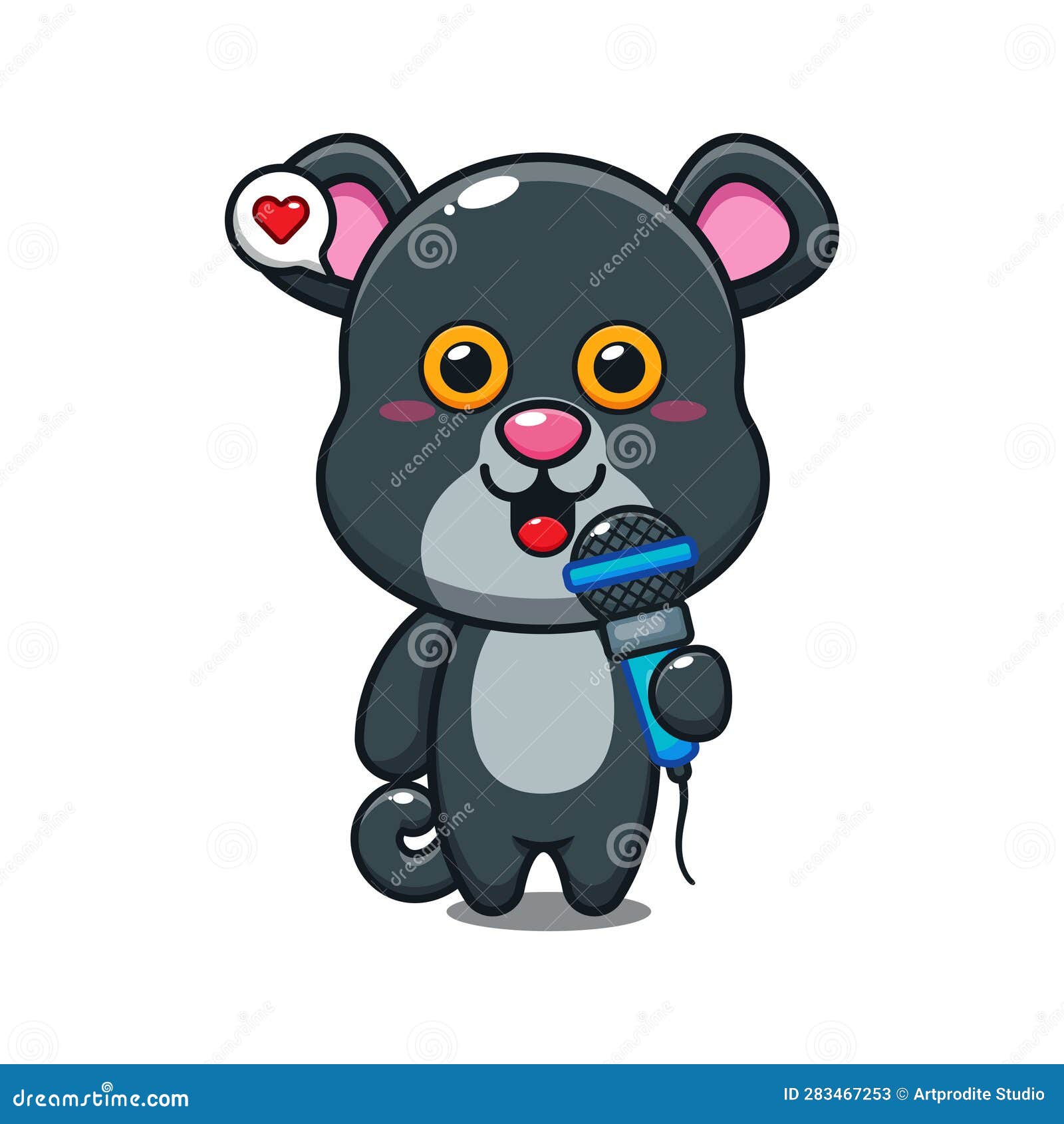 Cute Panther Holding Microphone Cartoon Vector Illustration. Stock ...