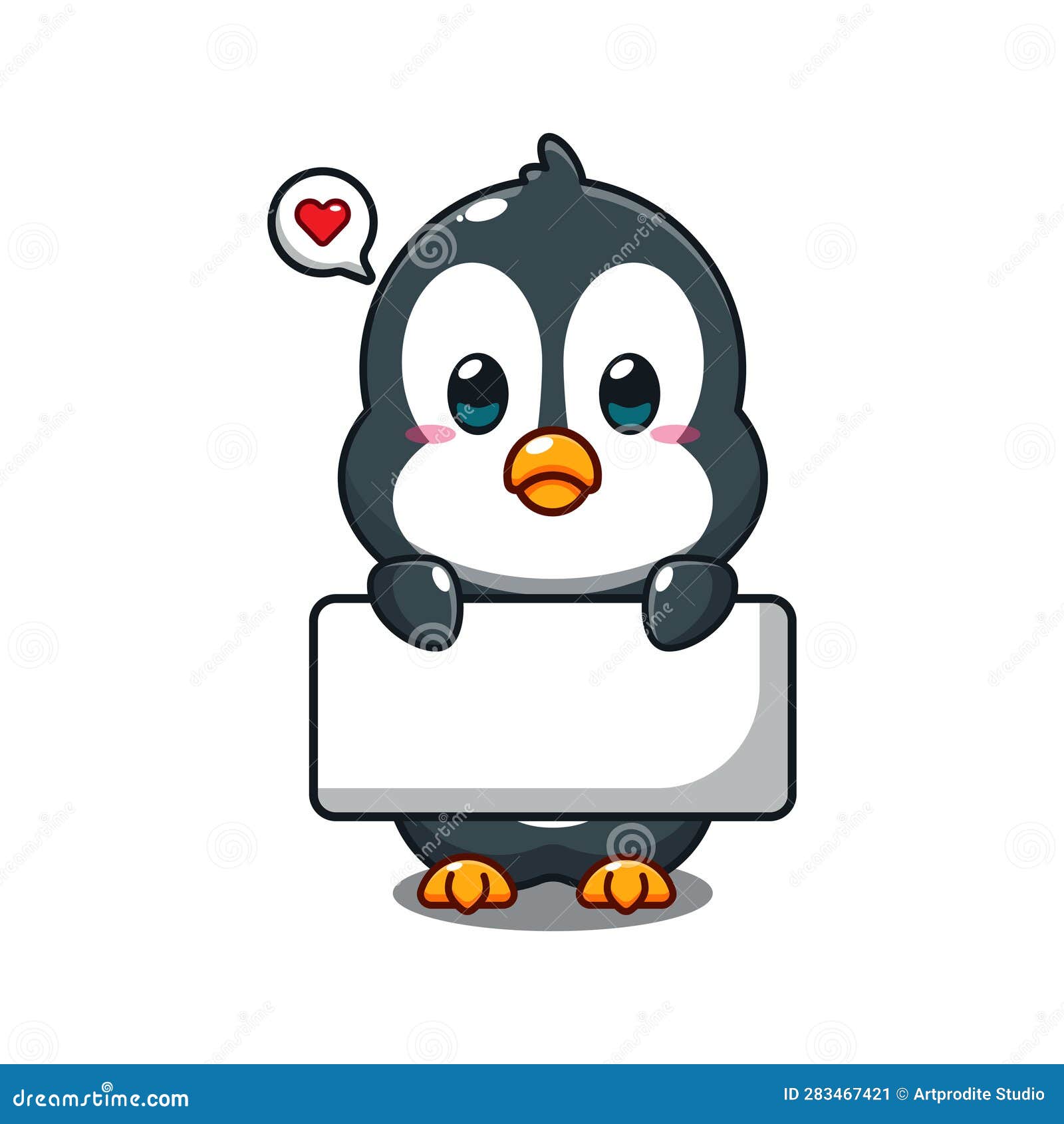 Cute Penguin Holding Greeting Banner Cartoon Vector Illustration. Stock ...