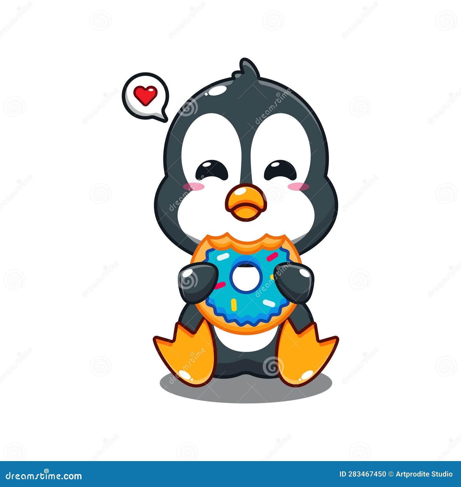 Cute Penguin Eating Donut Cartoon Vector Illustration. Stock Vector ...