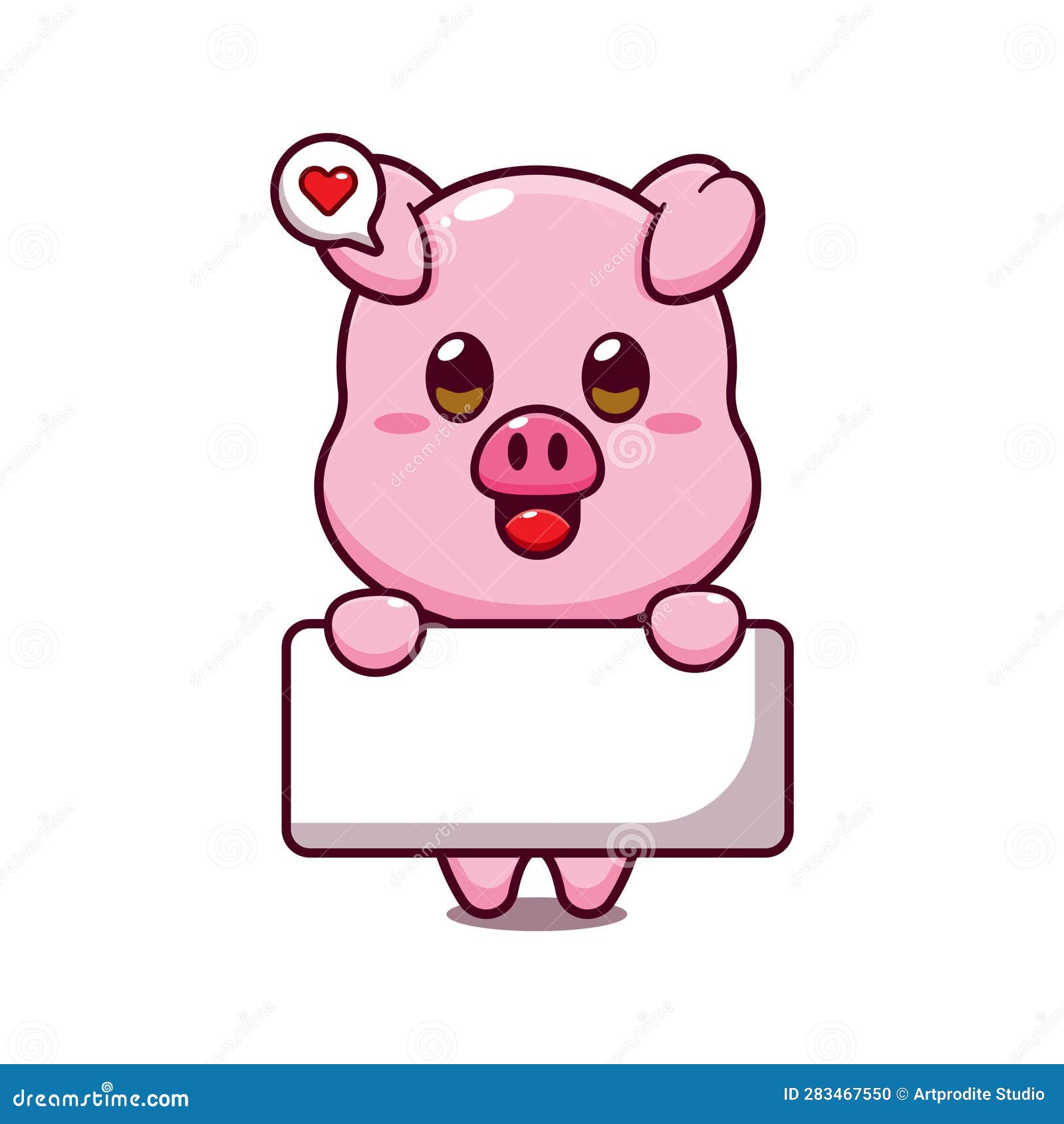 Cute Pig Holding Greeting Banner Cartoon Vector Illustration. Stock ...