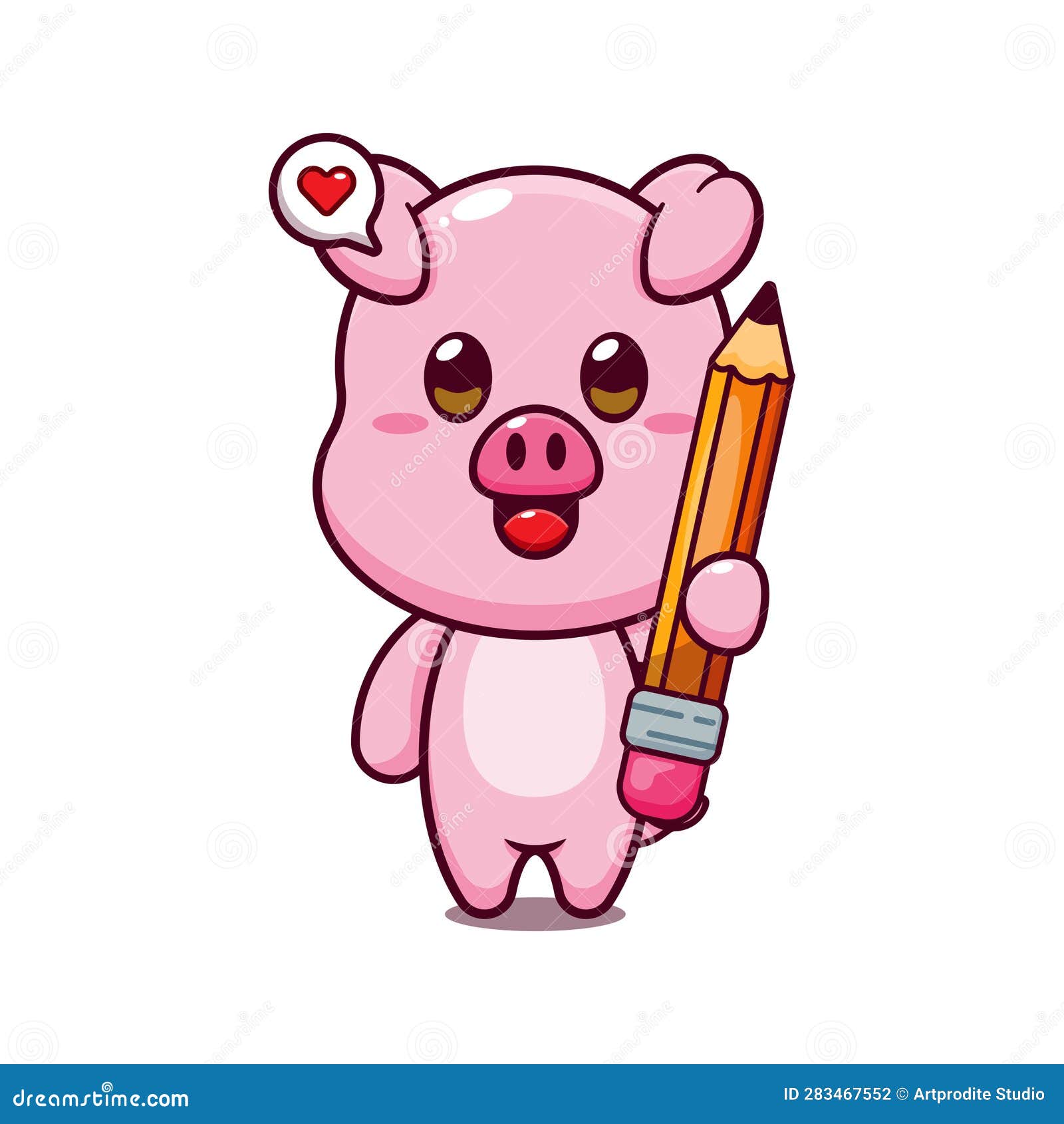 Cute Pig Holding Pencil Cartoon Vector Illustration. Stock Vector ...