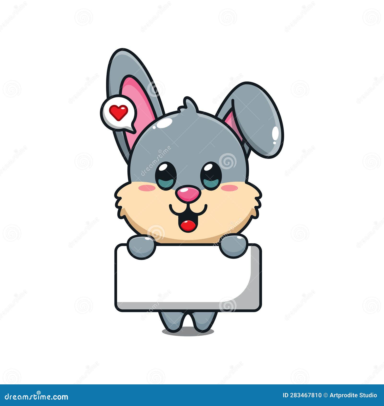 Cute Rabbit Holding Greeting Banner Cartoon Vector Illustration. Stock ...