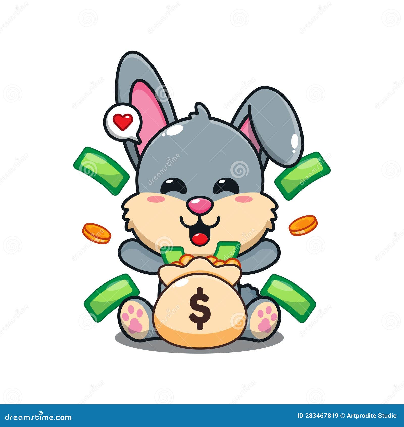 Cute Rabbit with Money Bag Cartoon Vector Illustration. Stock Vector ...