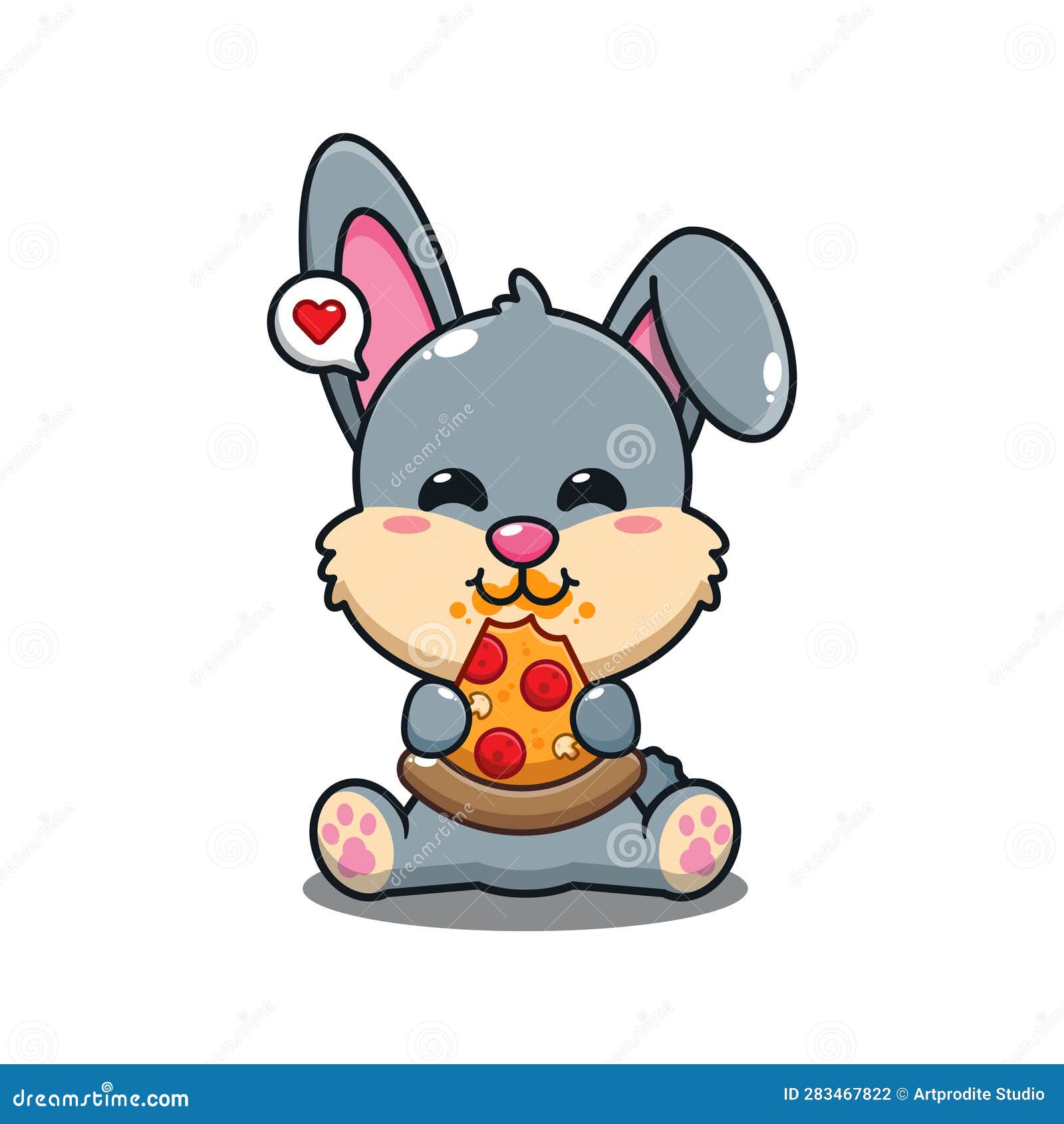 Cute Rabbit Eating Pizza Cartoon Vector Illustration. Stock Vector ...
