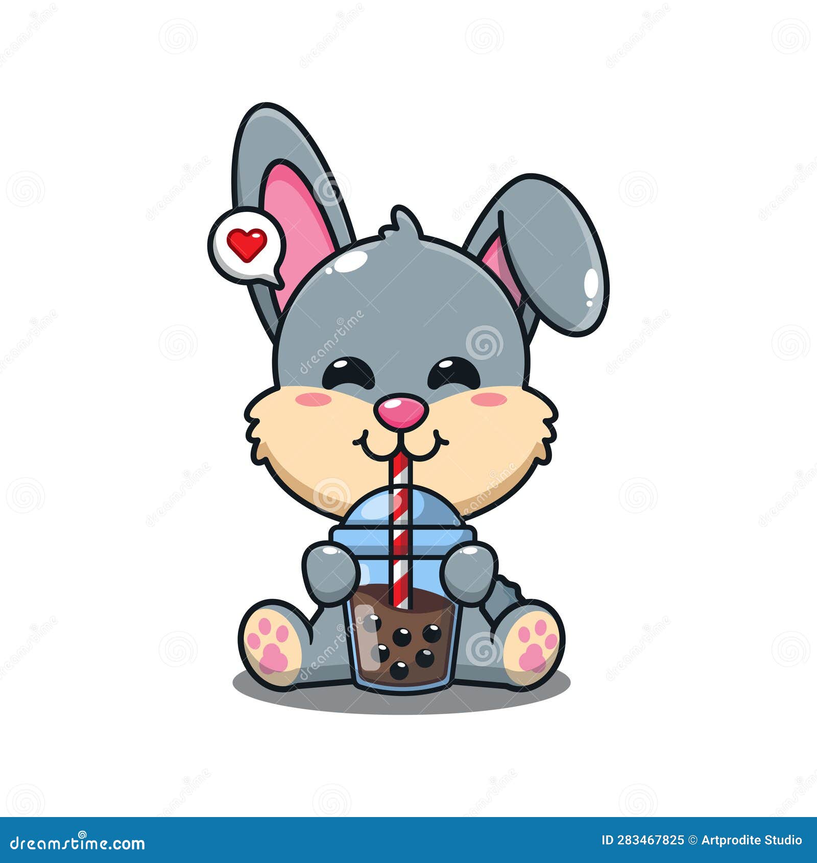 Cute Rabbit Drink Boba Milk Tea Cartoon Vector Illustration. Stock ...