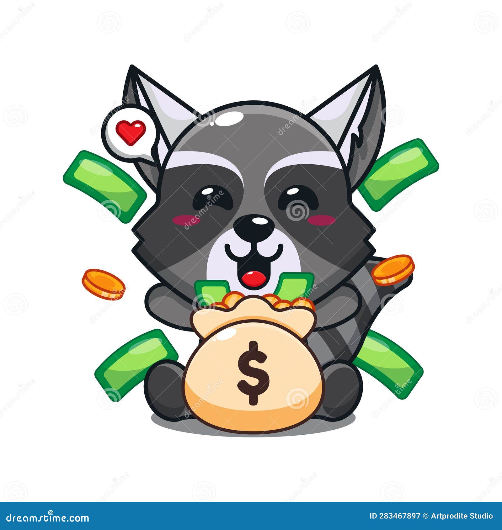 Rich Raccoon Holds Gold Coins Isolated On White Background. Vector ...