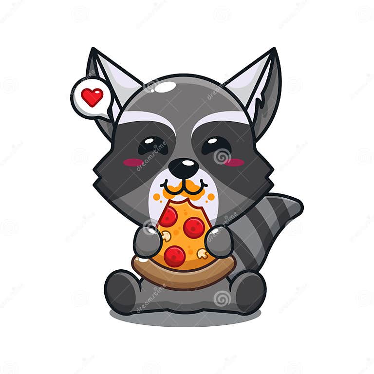 Cute Raccoon Eating Pizza Cartoon Vector Illustration. Stock Vector ...