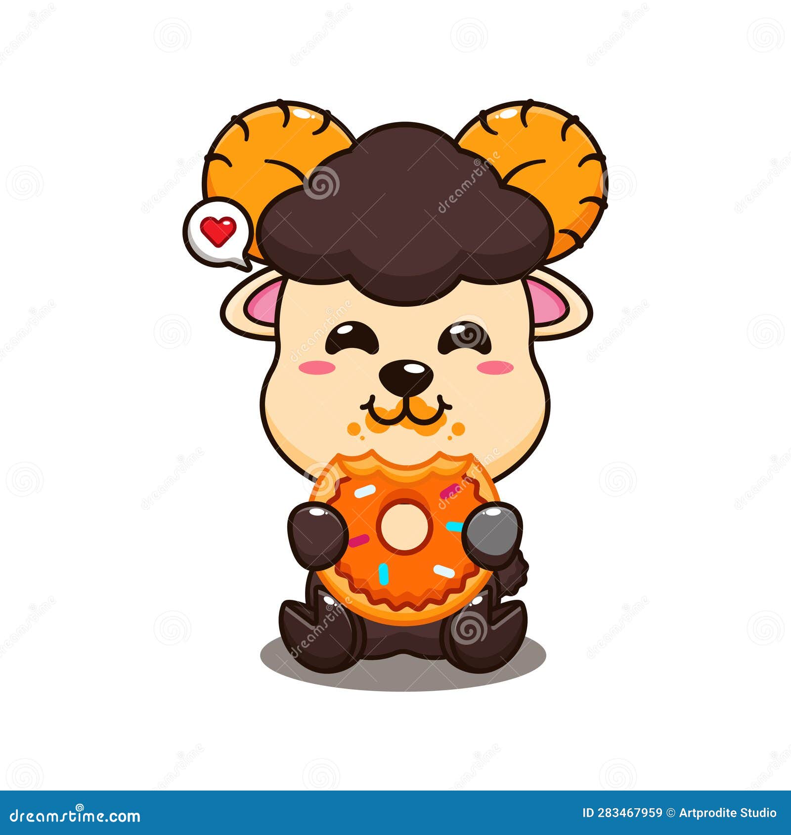 Ram Sheep Eating Donut Cartoon Vector Illustration. Stock Vector ...