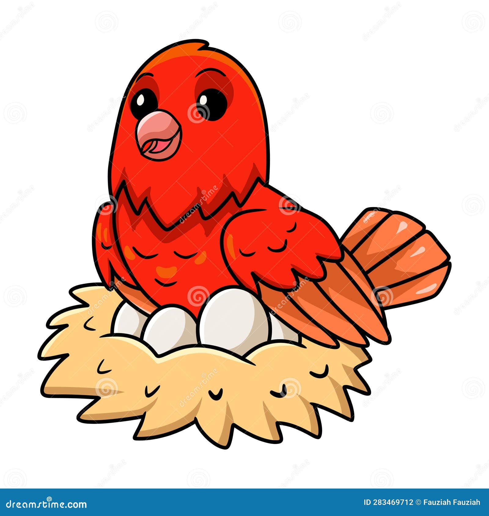 Cute Red Factor Canary Cartoon with Eggs in the Nest Stock Vector ...