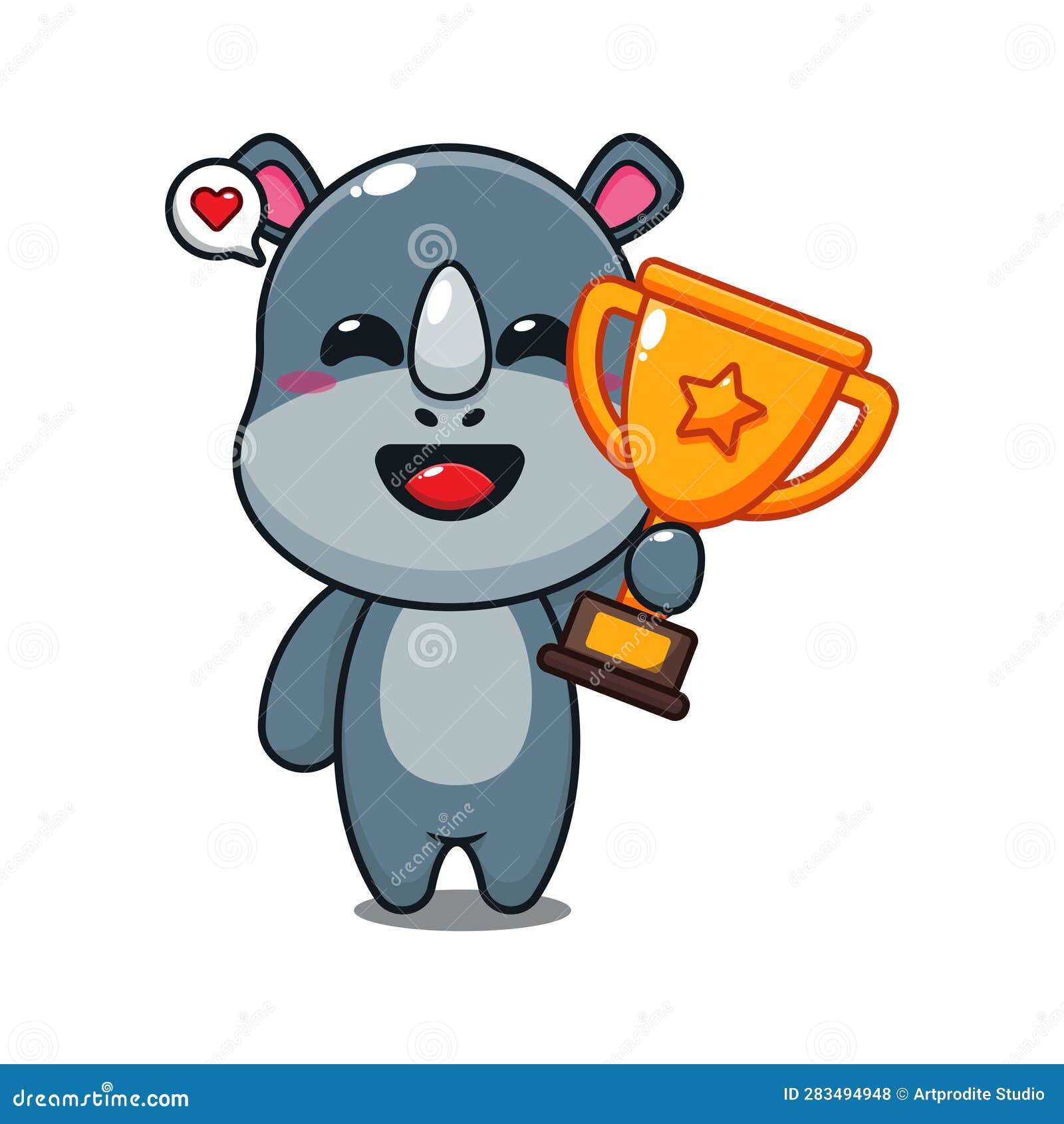 Cute Rhino Holding Gold Trophy Cup Cartoon Vector Illustration. Stock ...
