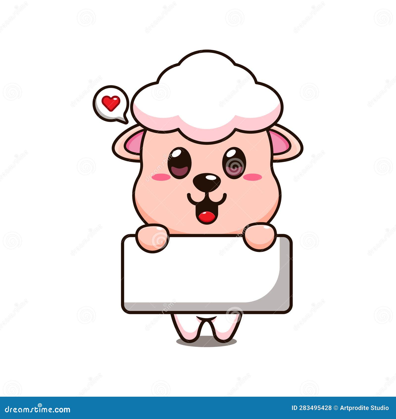 Cute Sheep Holding Greeting Banner Cartoon Vector Illustration. Stock ...